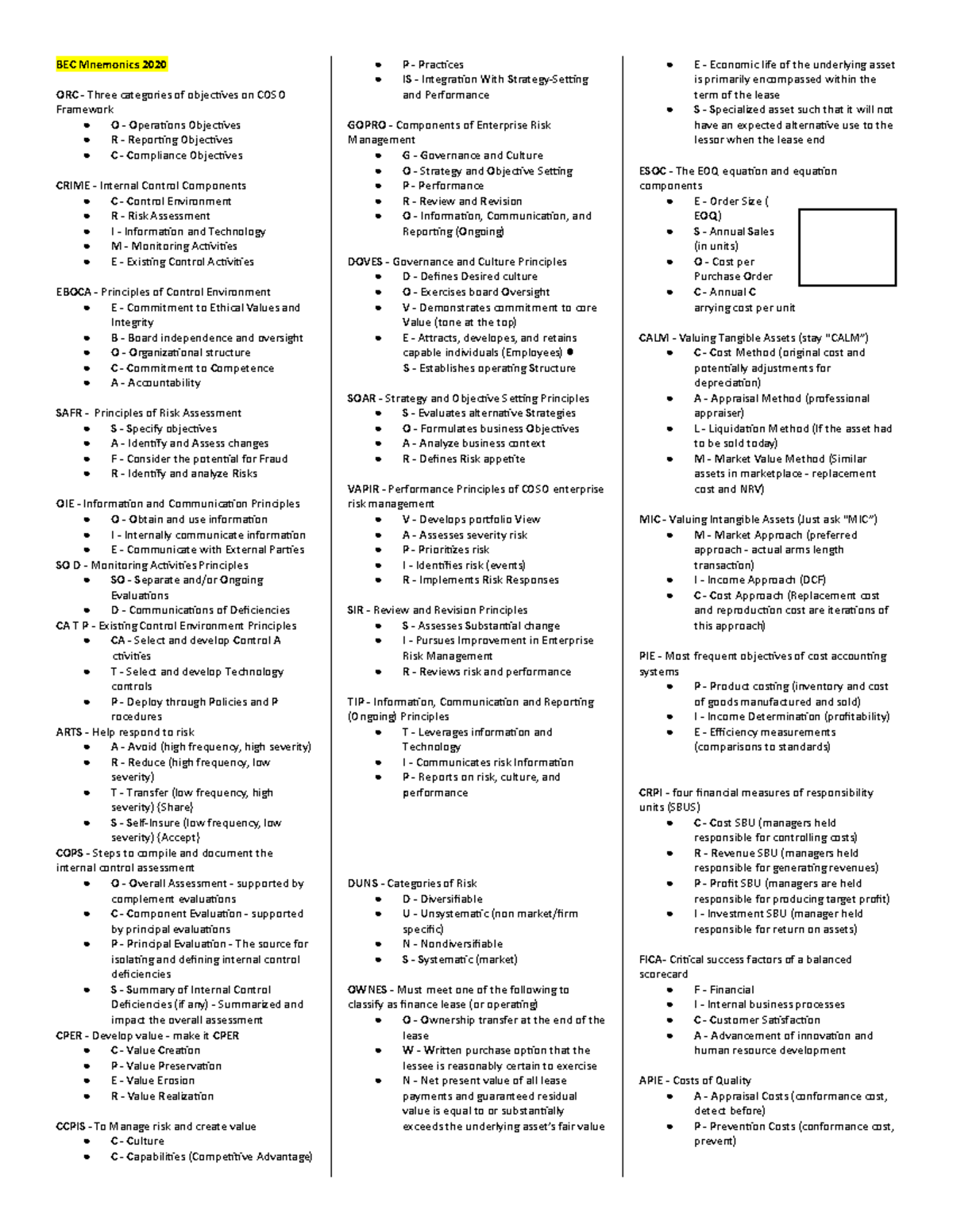 BEC mnemonics, formulas, and condensed IT - BEC Mnemonics 2020 ORC ...