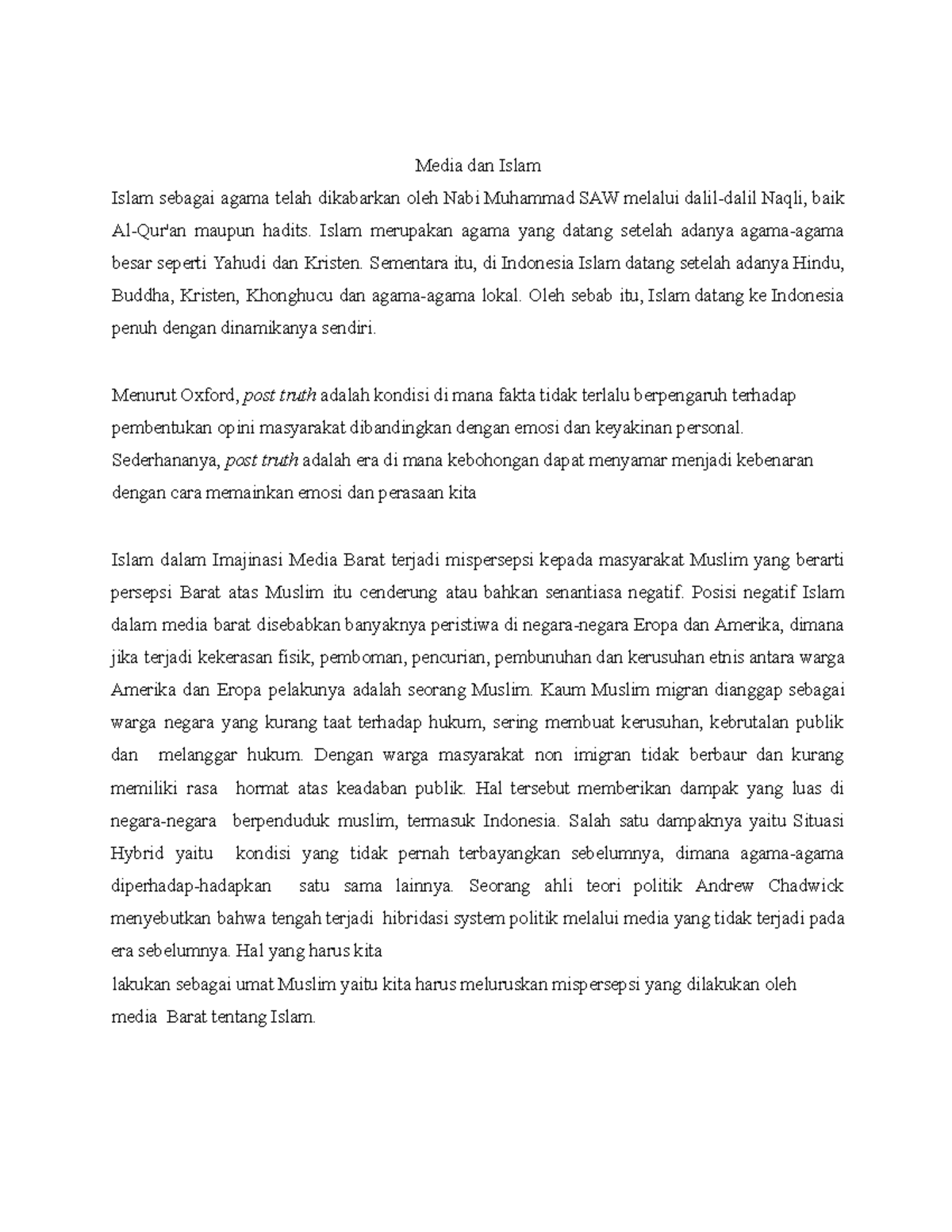 Studocu 6 Islam dan Media - Media dan Islam Islam sebagai agama telah ...