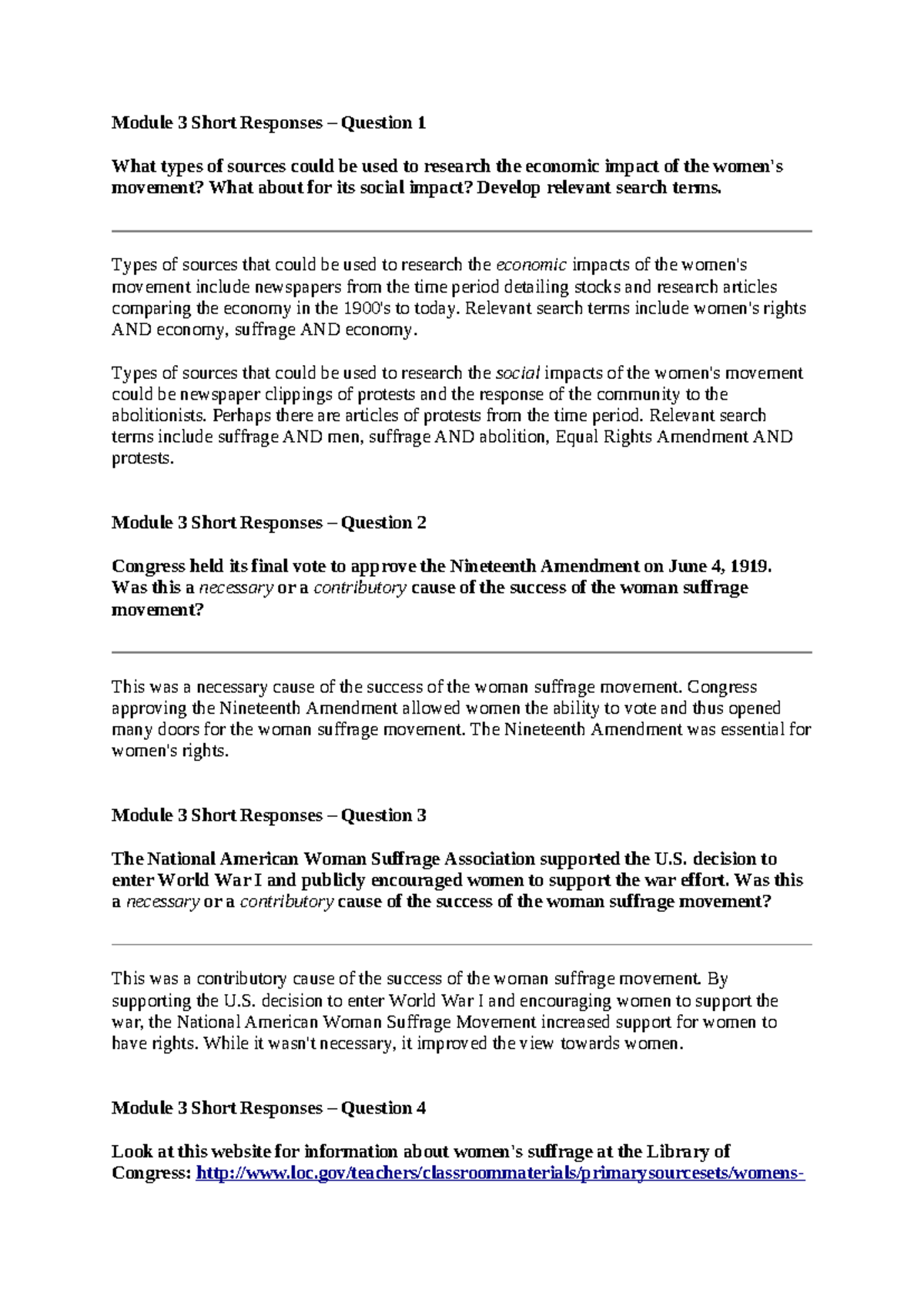 HIS-200 Module Three Short Response - Module 3 Short Responses – Question 1 What types of ...