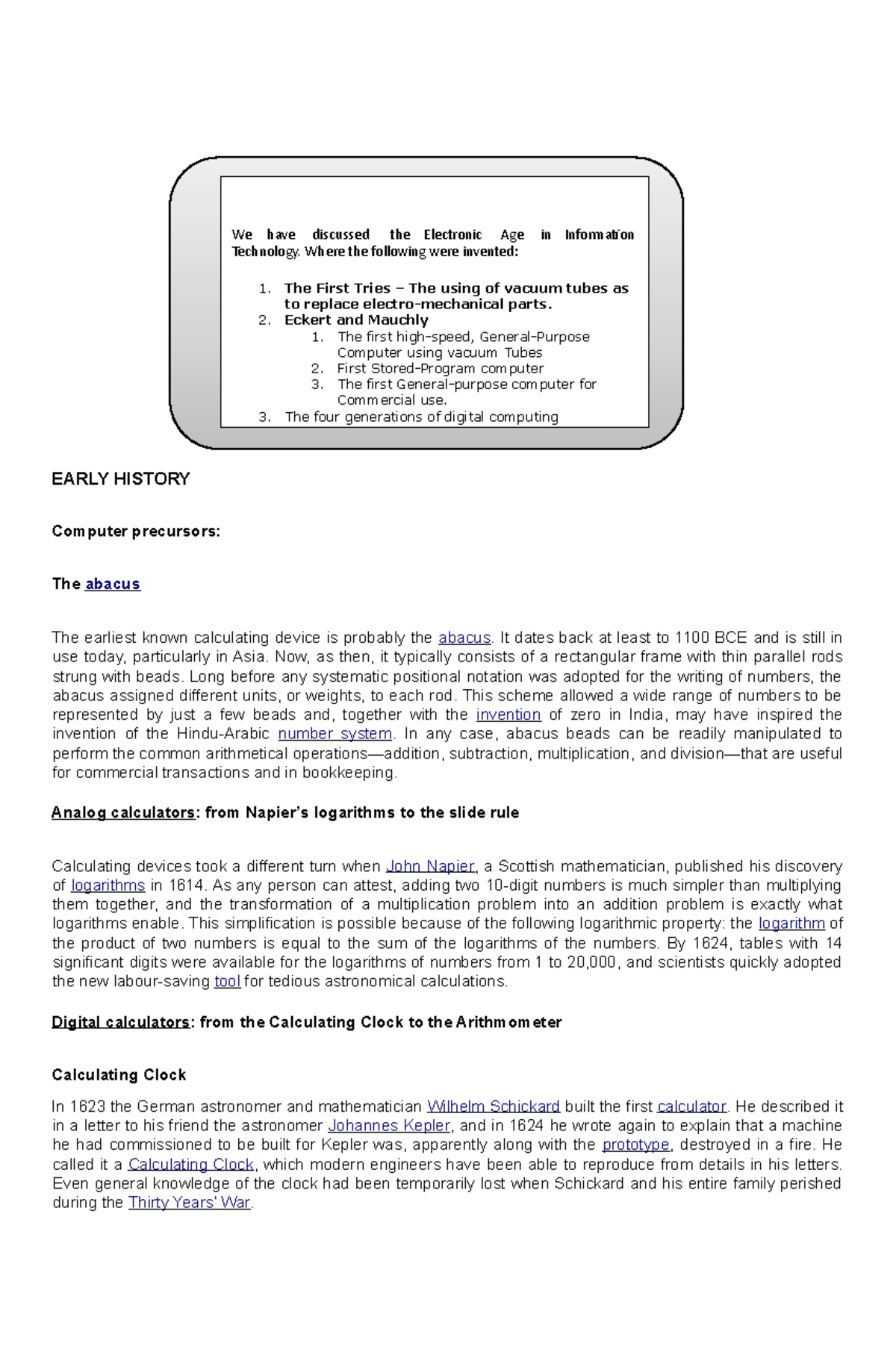 IM-7 Living in IT Era - EARLY HISTORY Computer precursors: The abacus ...