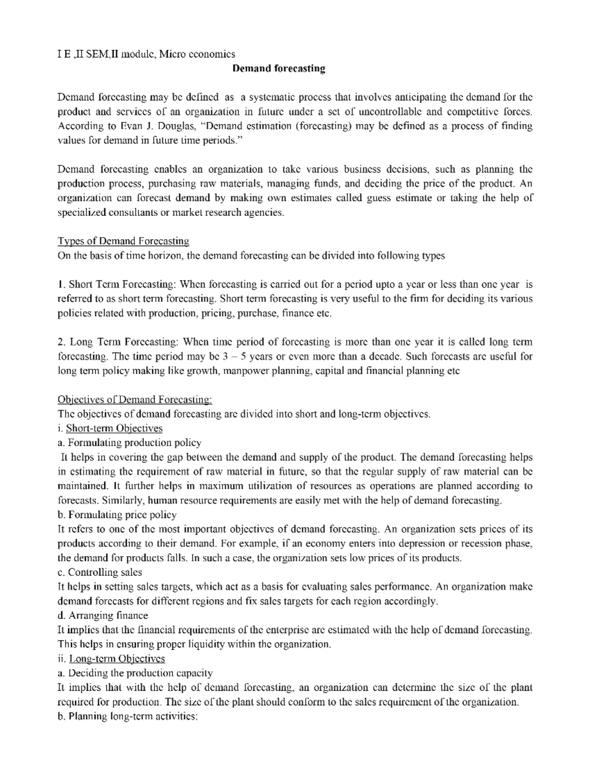 Demand Forecasting - Lecture notes - B.A Economics - Studocu