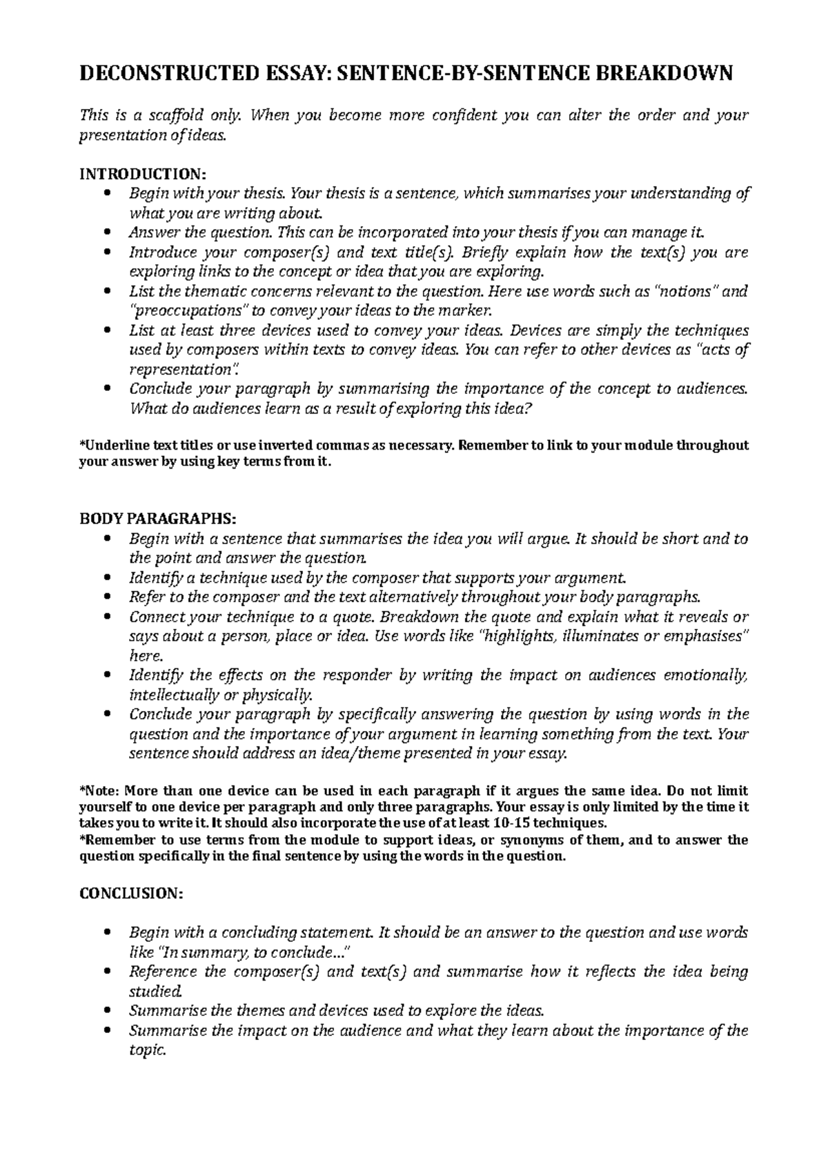 Deconstructed Essay Senior School - DECONSTRUCTED ESSAY: SENTENCE-BY ...