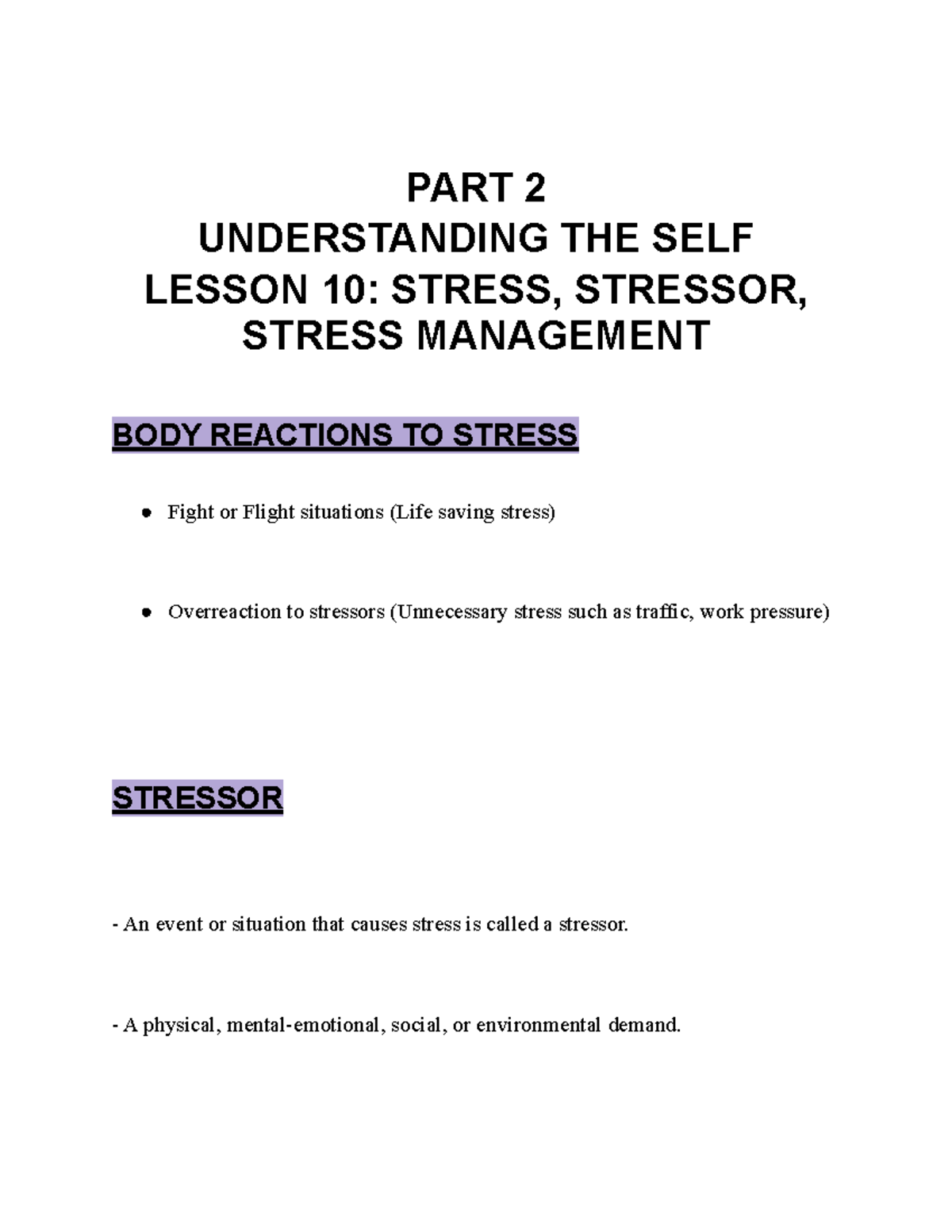 PART 2 - Lesson 10 - Understanding THE SELF - PART 2 UNDERSTANDING THE ...