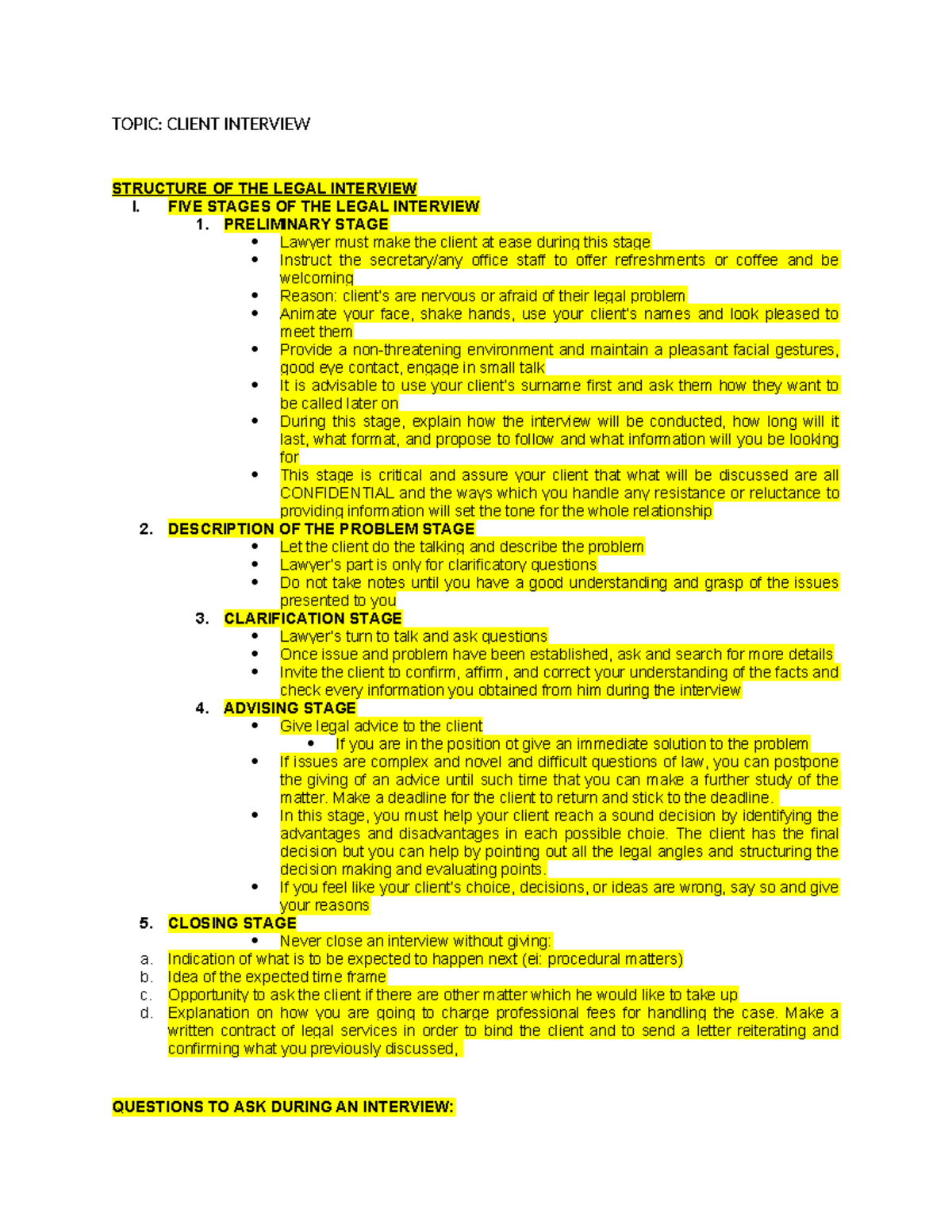 For ppt - TOPIC: CLIENT INTERVIEW STRUCTURE OF THE LEGAL INTERVIEW I ...