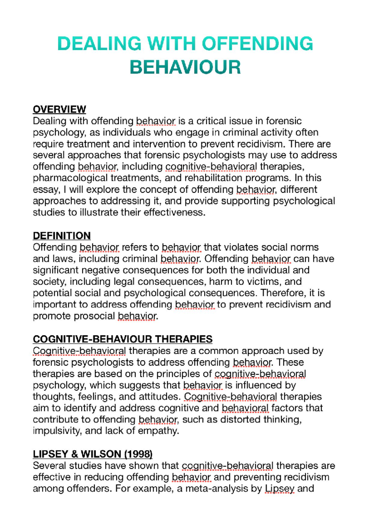 Notes: Dealing With Offending Behaviour - 8675 - Studocu