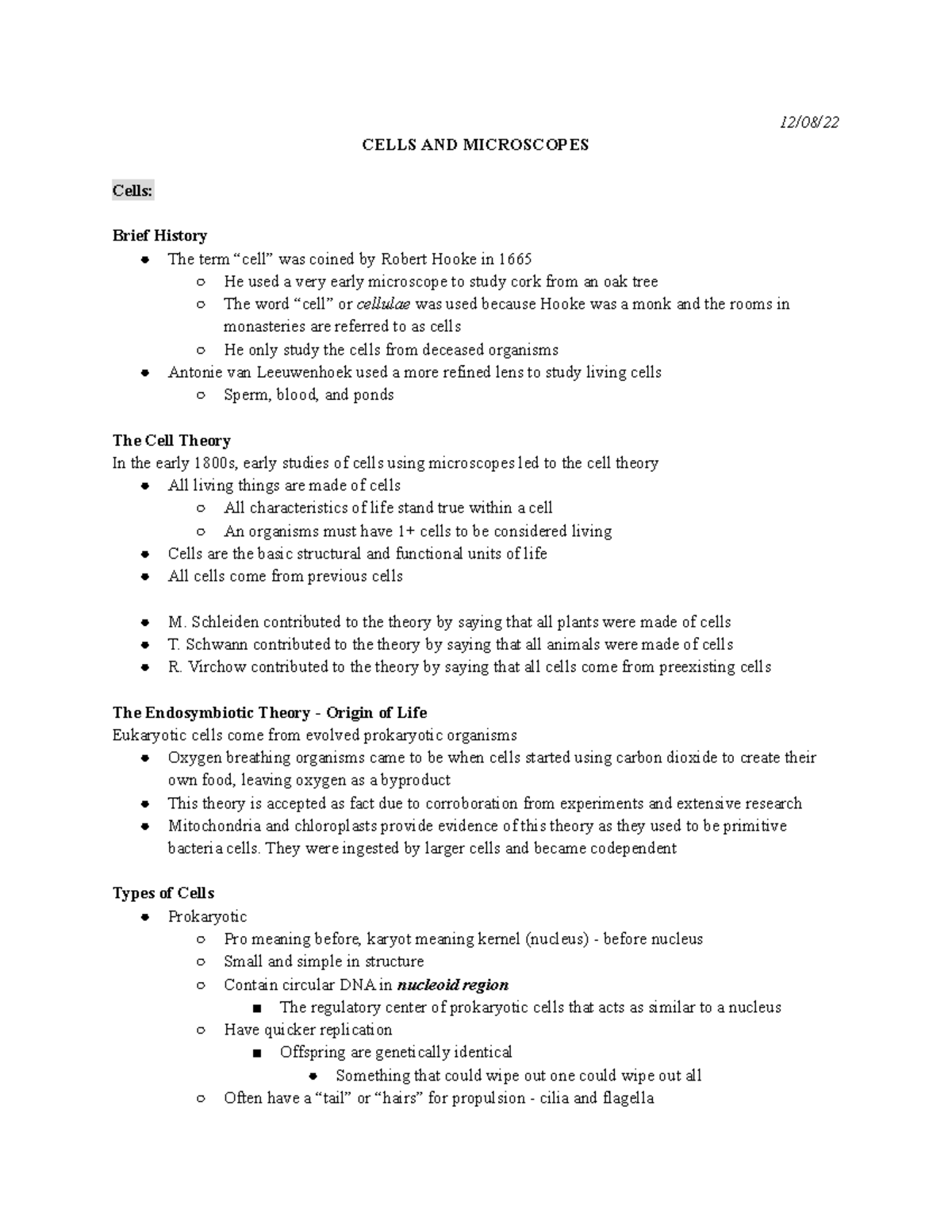 Study Guide 12 08 22 Cells and Microscopes - 12/08/ CELLS AND ...
