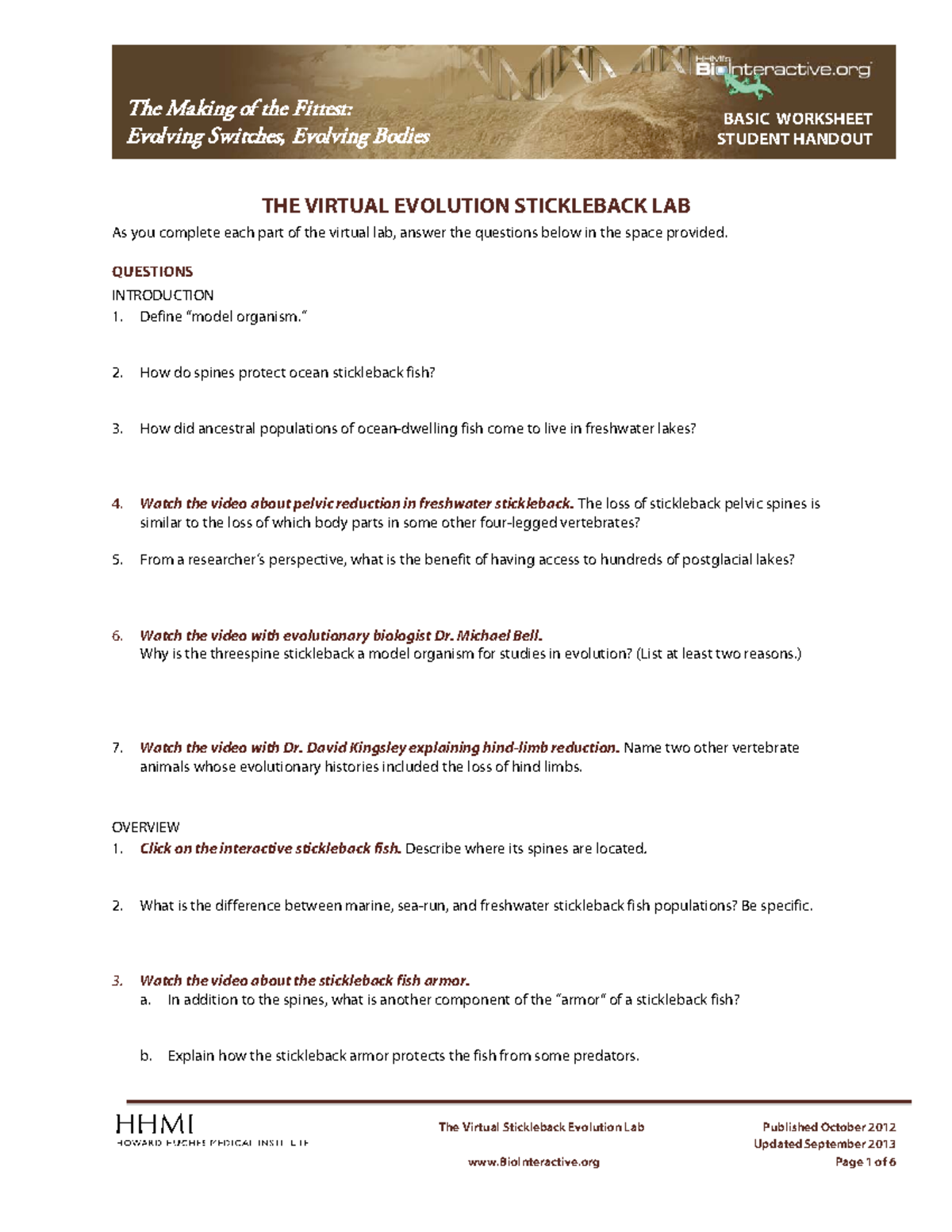 Stickleback Questions - Natural Selection and AdaptationThe Making of ...