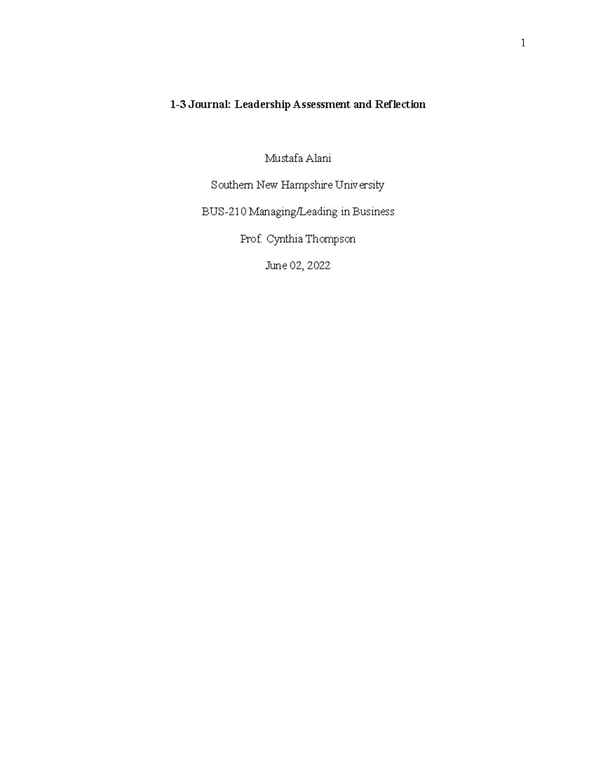 Module 1 assignment - required course work - 1 1-3 Journal: Leadership ...