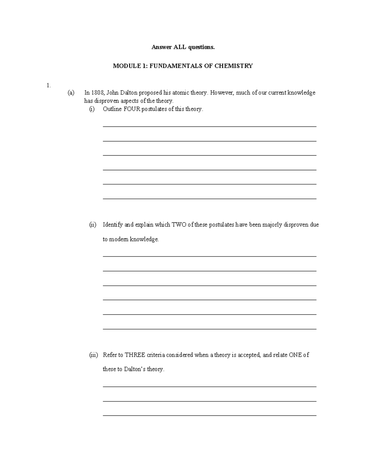 CAPE Unit 1 Chemistry (A Paper) - Answer ALL questions. MODULE 1 ...