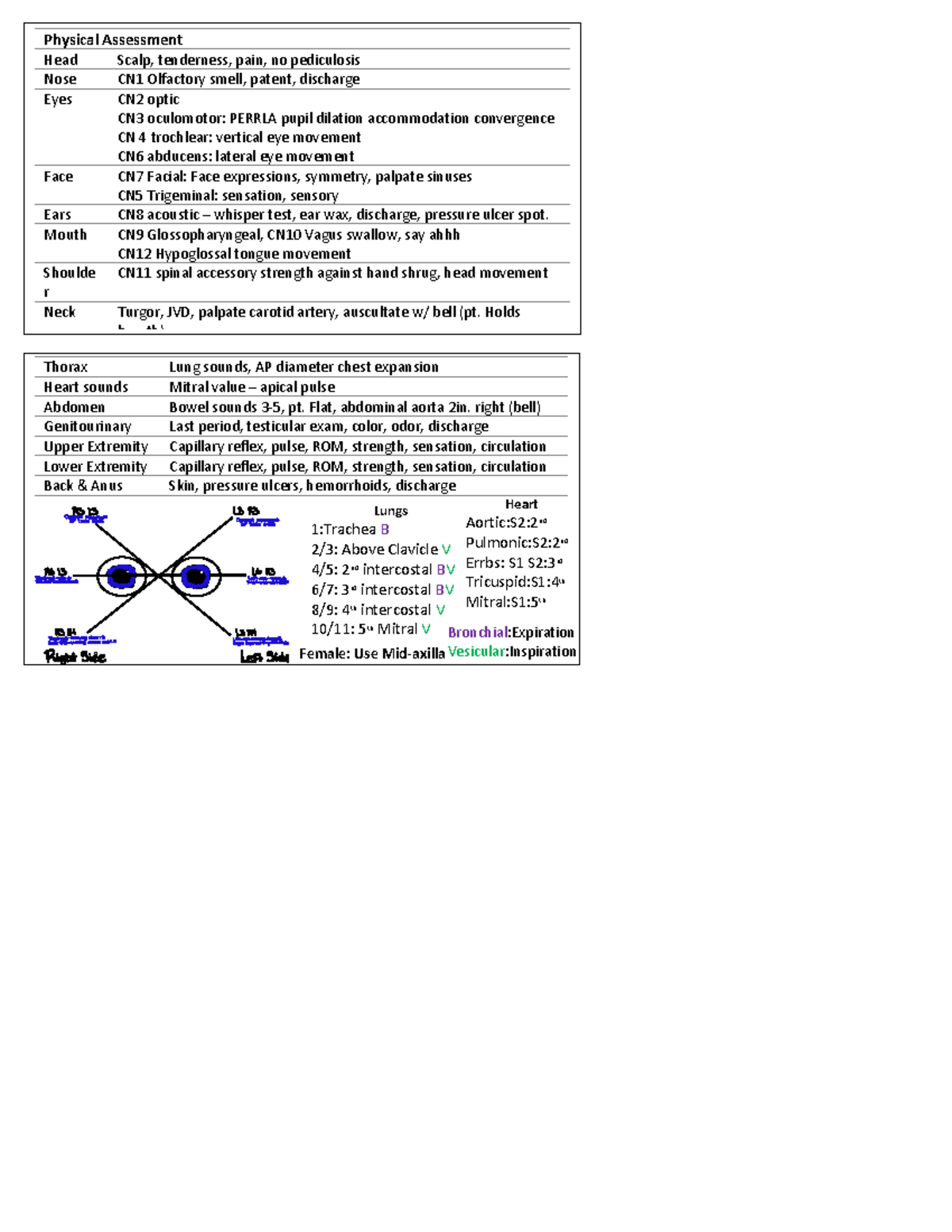 Physical Assesment Flashcard Bring with you to clinicals - Physical ...
