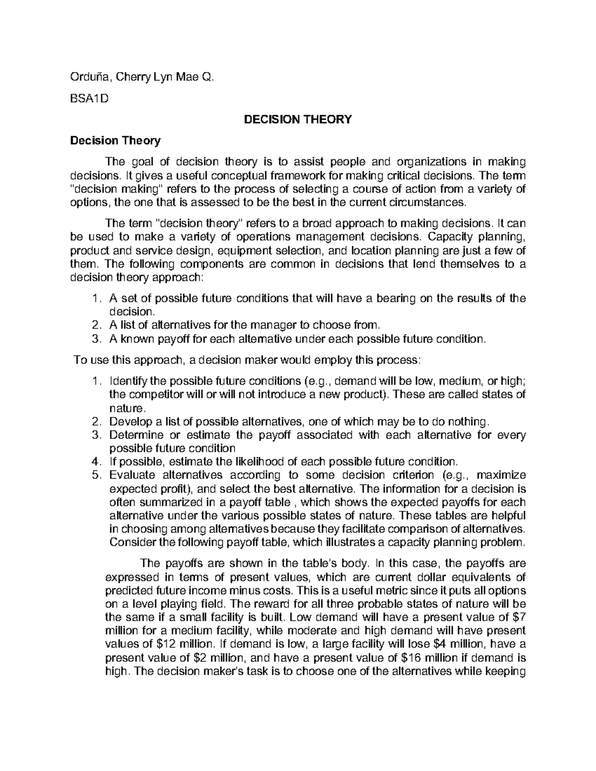 Decision Theory - It will help you about the subject Operations ...
