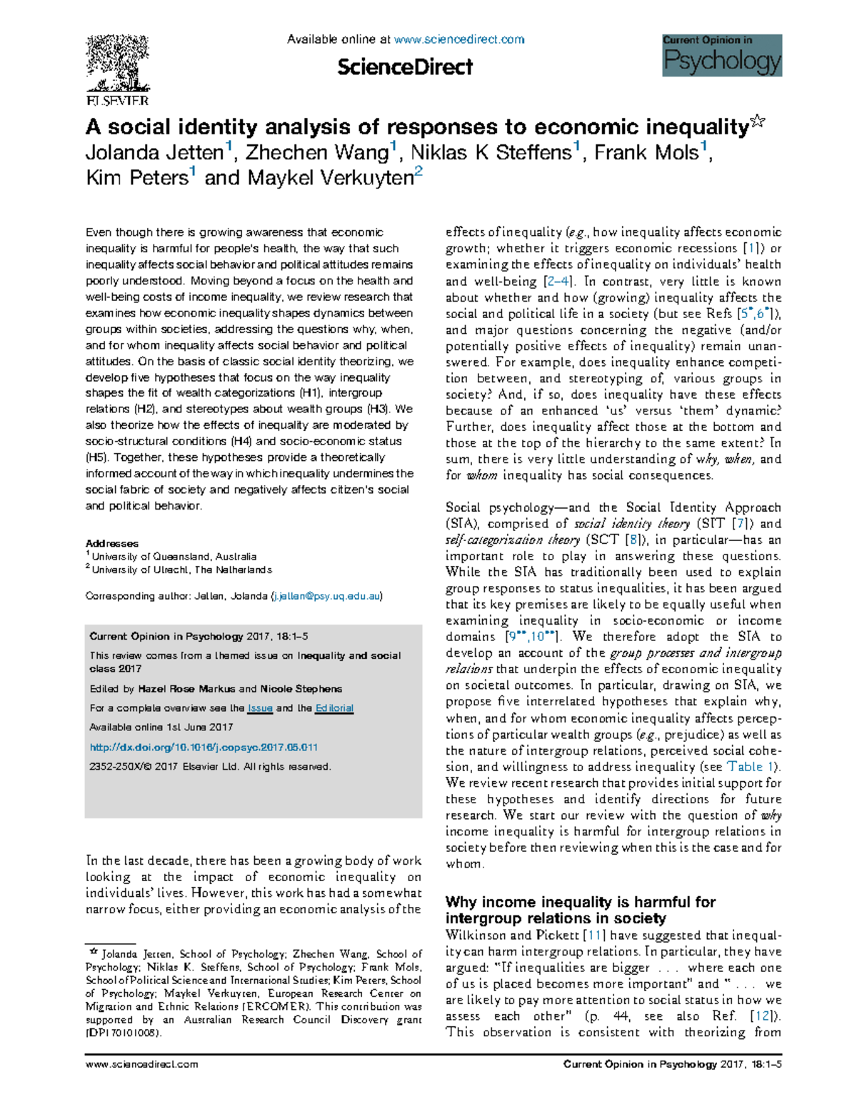 A social identity analysis of responses to economic inequality - Moving ...