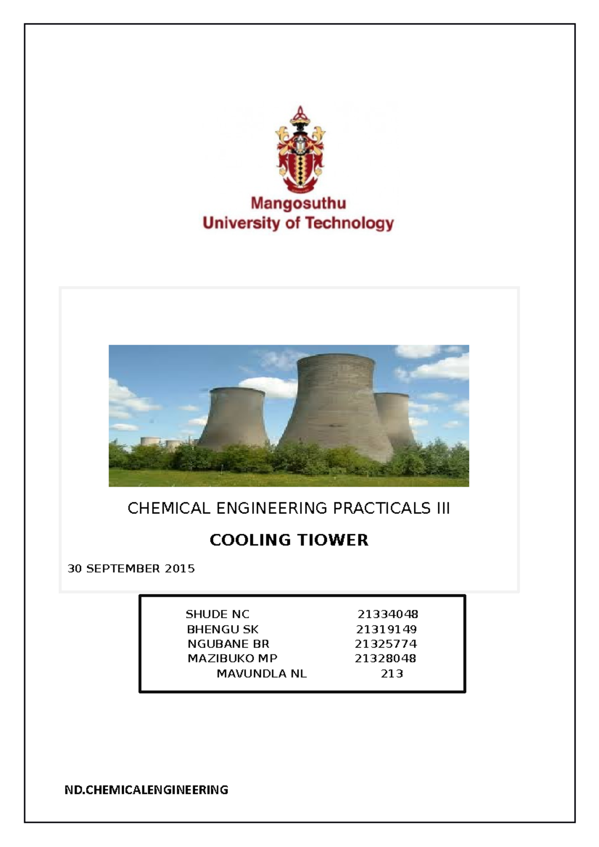 Cooling tower 2017 - This will help - ND SHUDE NC 21334048 BHENGU SK ...