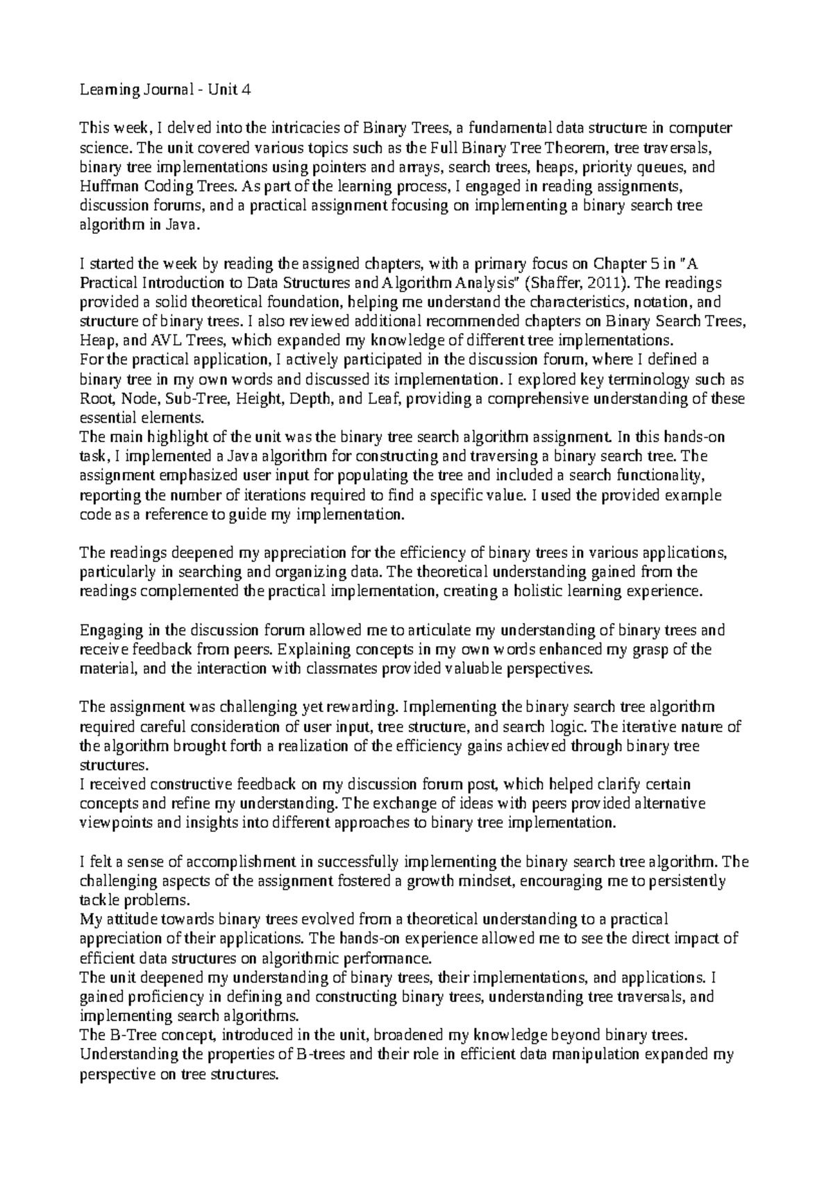 Learning Journal - CS 3303-01 Data Structures - AY2024-T3 - Learning Journal - Unit 4 This week ...