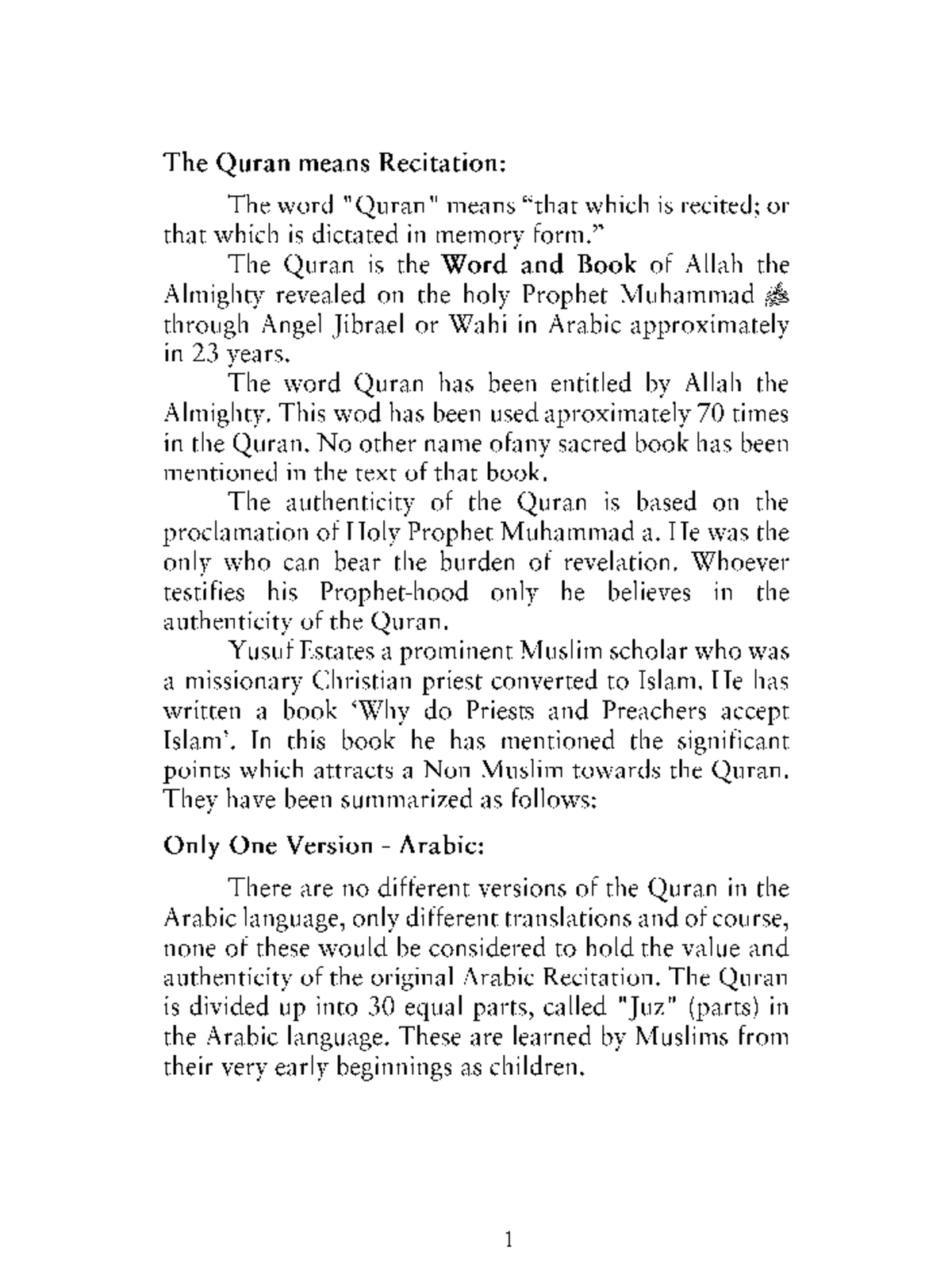 Introduction to the Quran - The Quran means Recitation: The word means ...