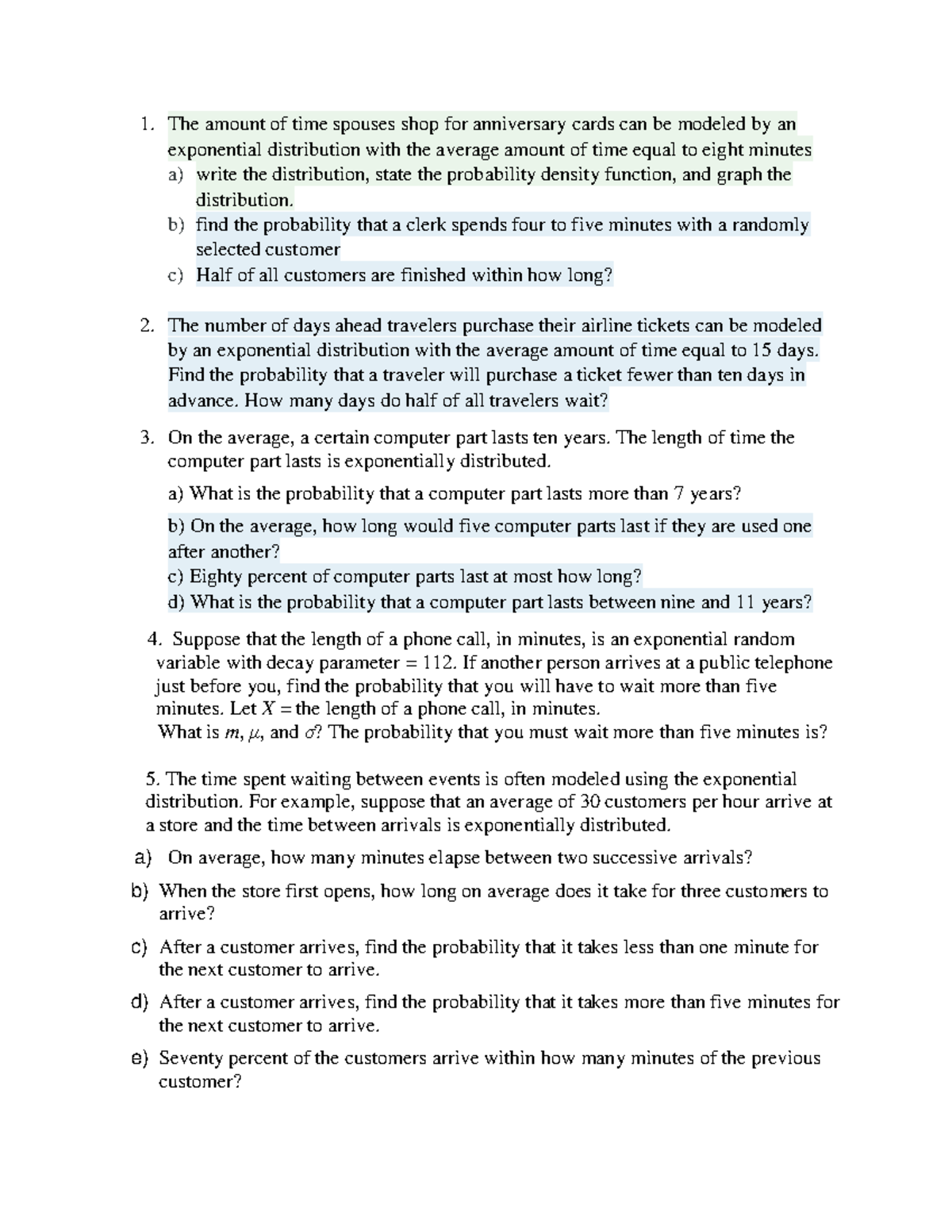 Exercises exponential and uniform distribution - The amount of time ...