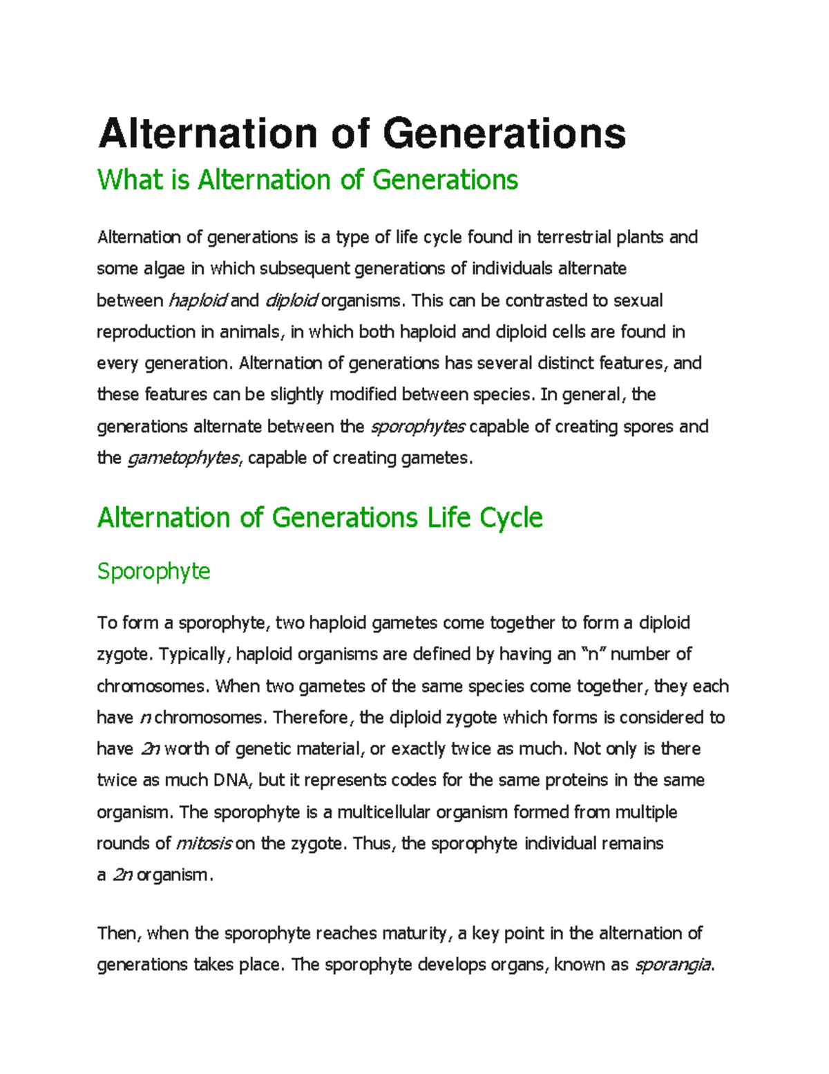 Alternation of Generations - This can be contrasted to sexual ...