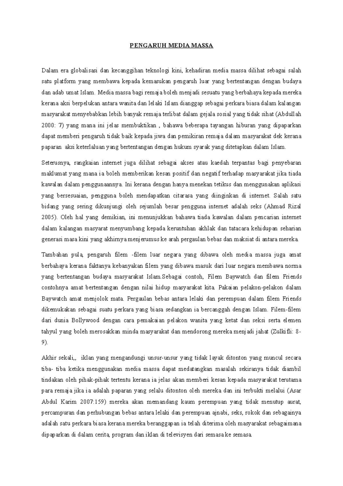 Pengaruh Media Massa - Contoh penulisan isi kertas kerja CTU - PENGARUH ...