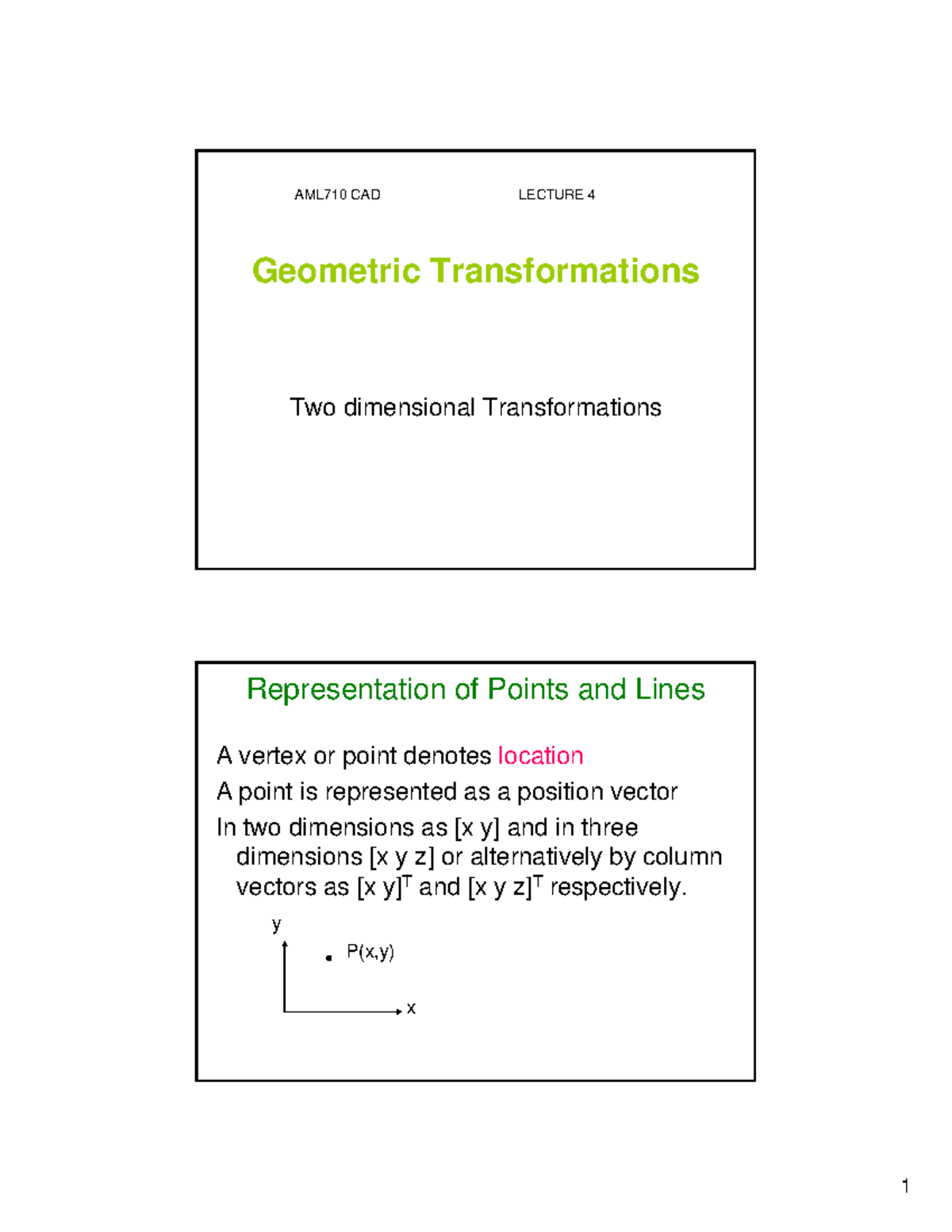 L04 transformations - Geometric Transformations Two dimensional ...