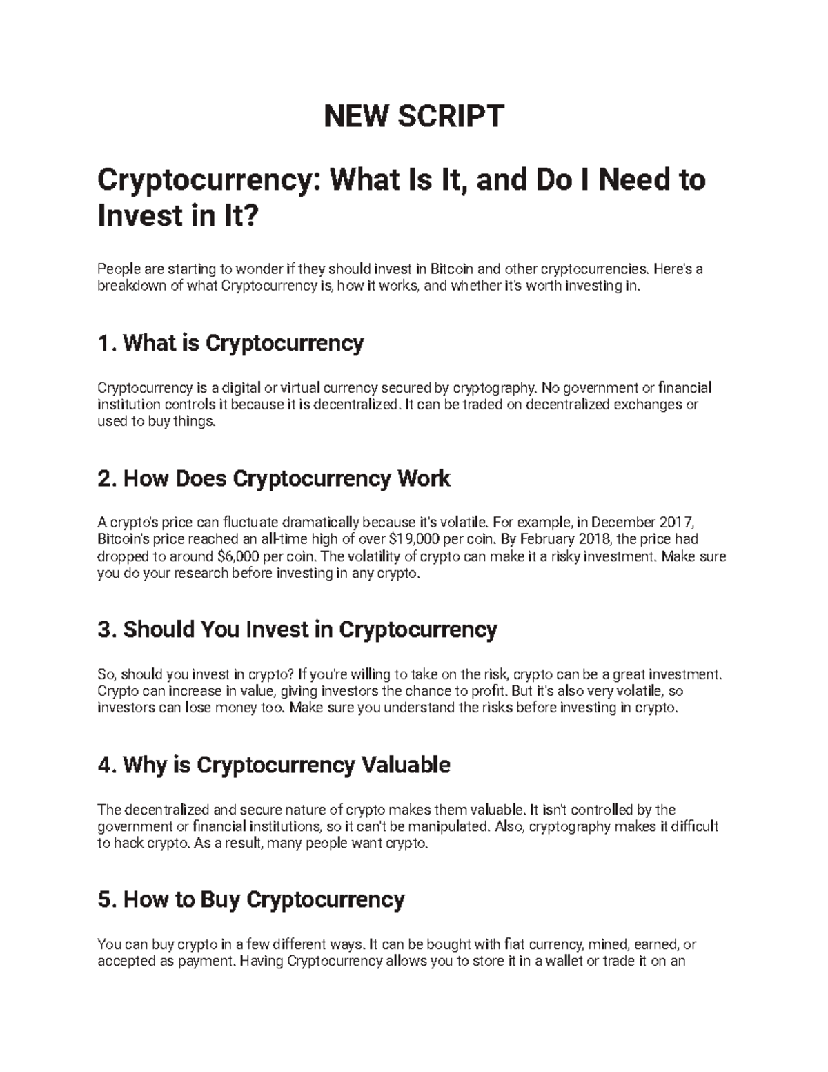 Cryptocurrency What Is It, and Do I Need to Invest in It - NEW SCRIPT ...