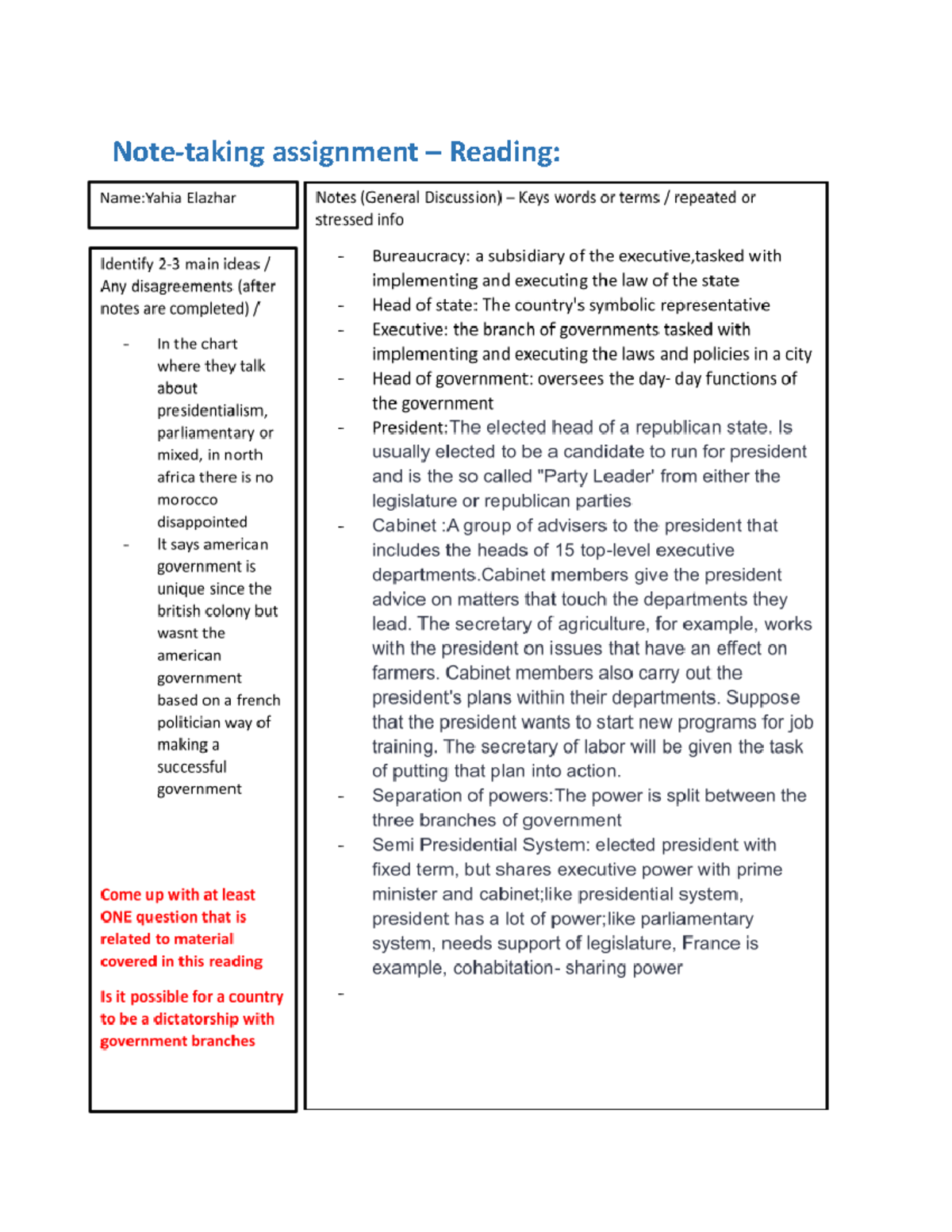 Note-taking assignment - POLS-105 - Studocu