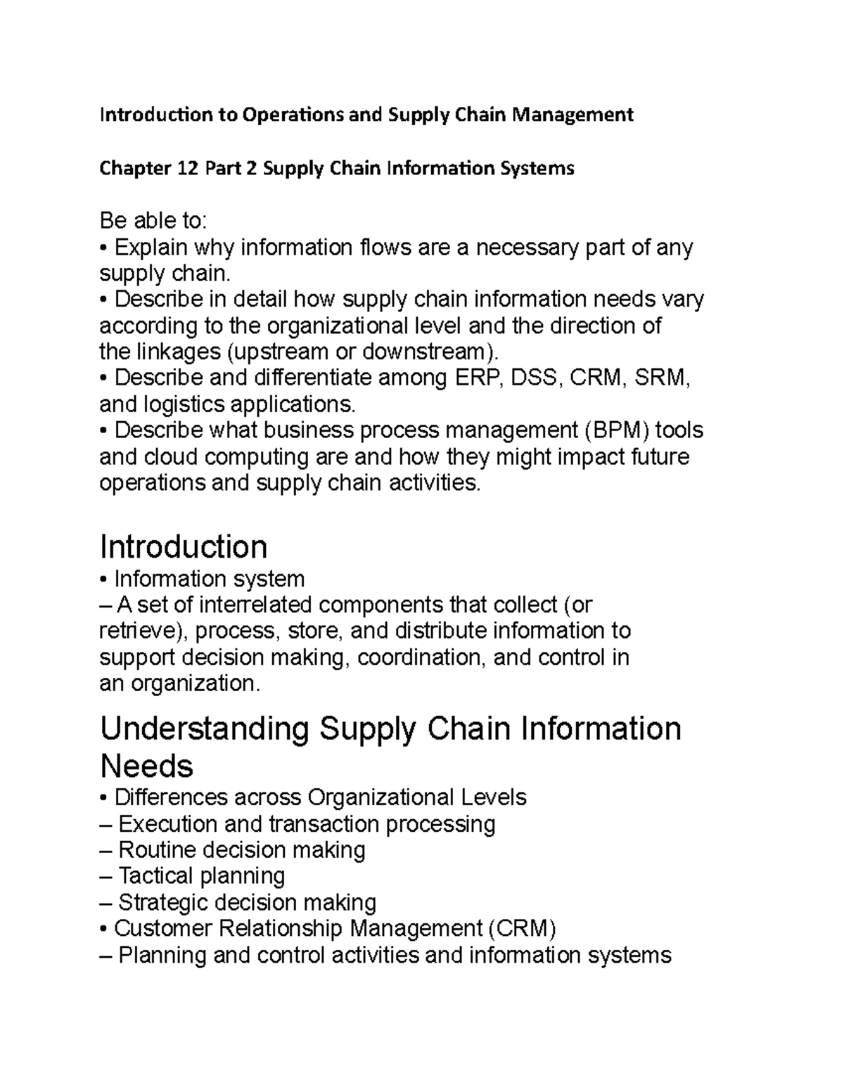 Chapter 12 Part 2 Supply Chain Information Systems - Introduction to ...