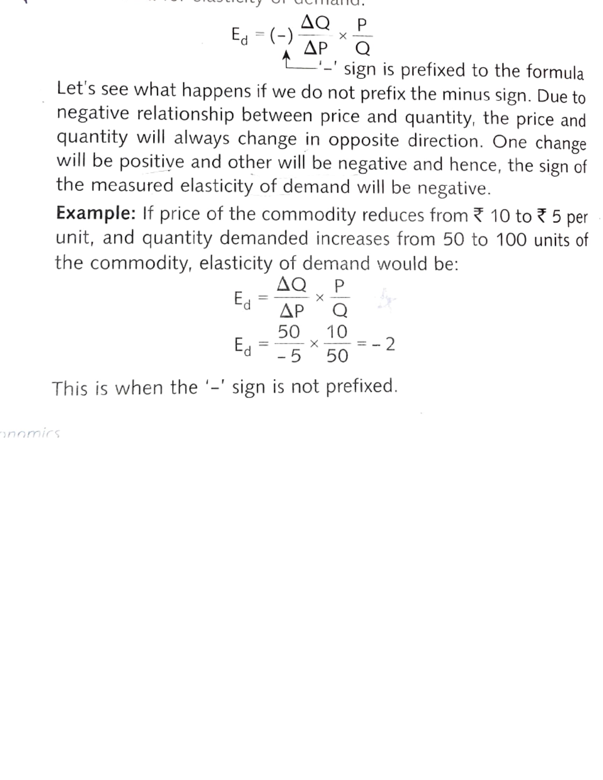 Meaning of this sign in elasticity of demand - Bachelor of Commerce ...