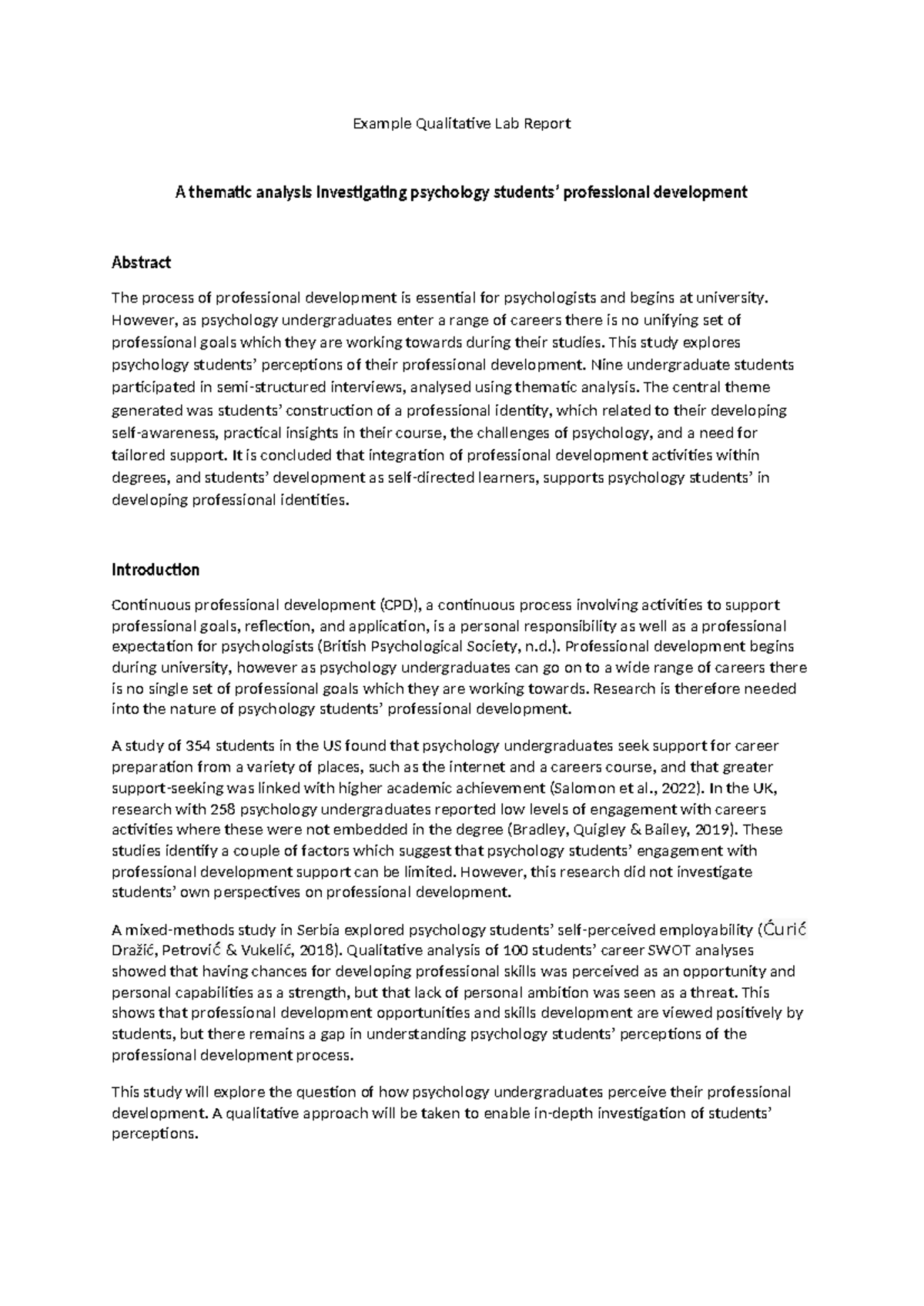 Example Qual Lab Report - Example Qualitative Lab Report A thematic ...