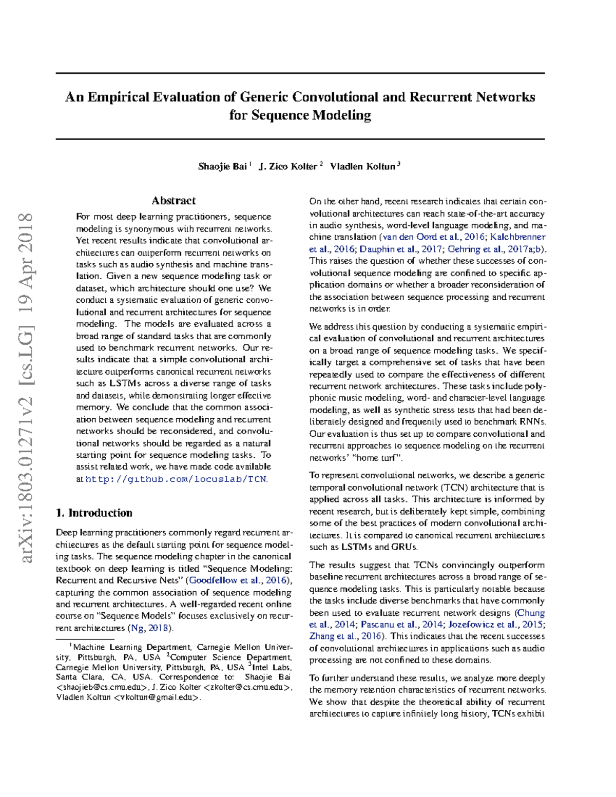 1803 - None - An Empirical Evaluation of Generic Convolutional and Recurrent Networks for ...