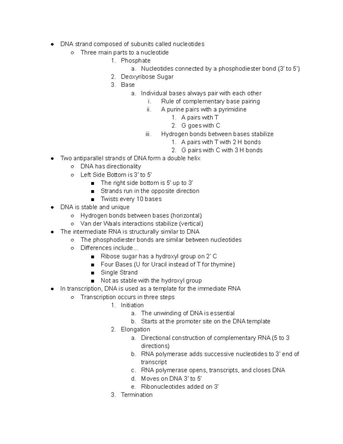 Chapter 3 Notes (bio) - DNA - DNA strand composed of subunits called ...