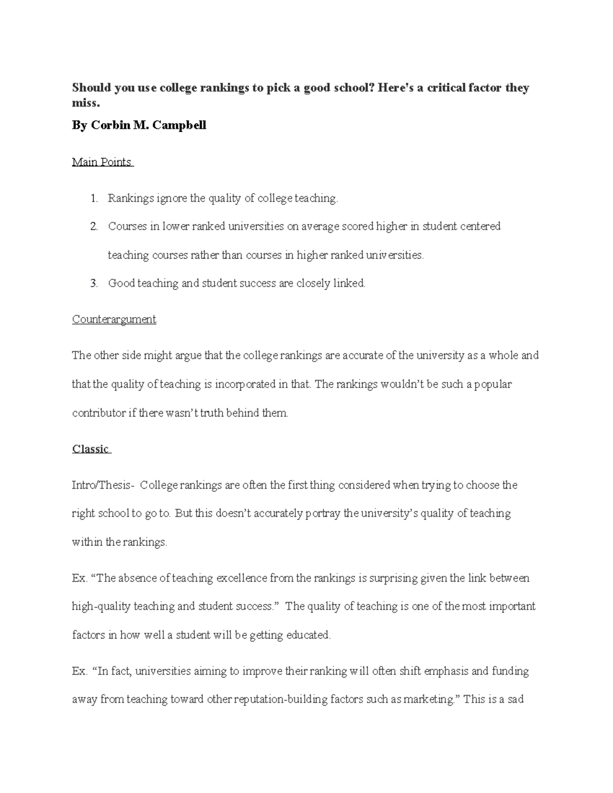 Op-Ed Homework - Should you use college rankings to pick a good school ...