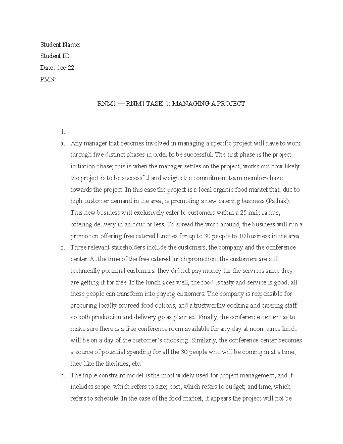 Rnm1 revised - tasks - Student Name: Student ID: Date: dec 22 PMN: RNM1 ...