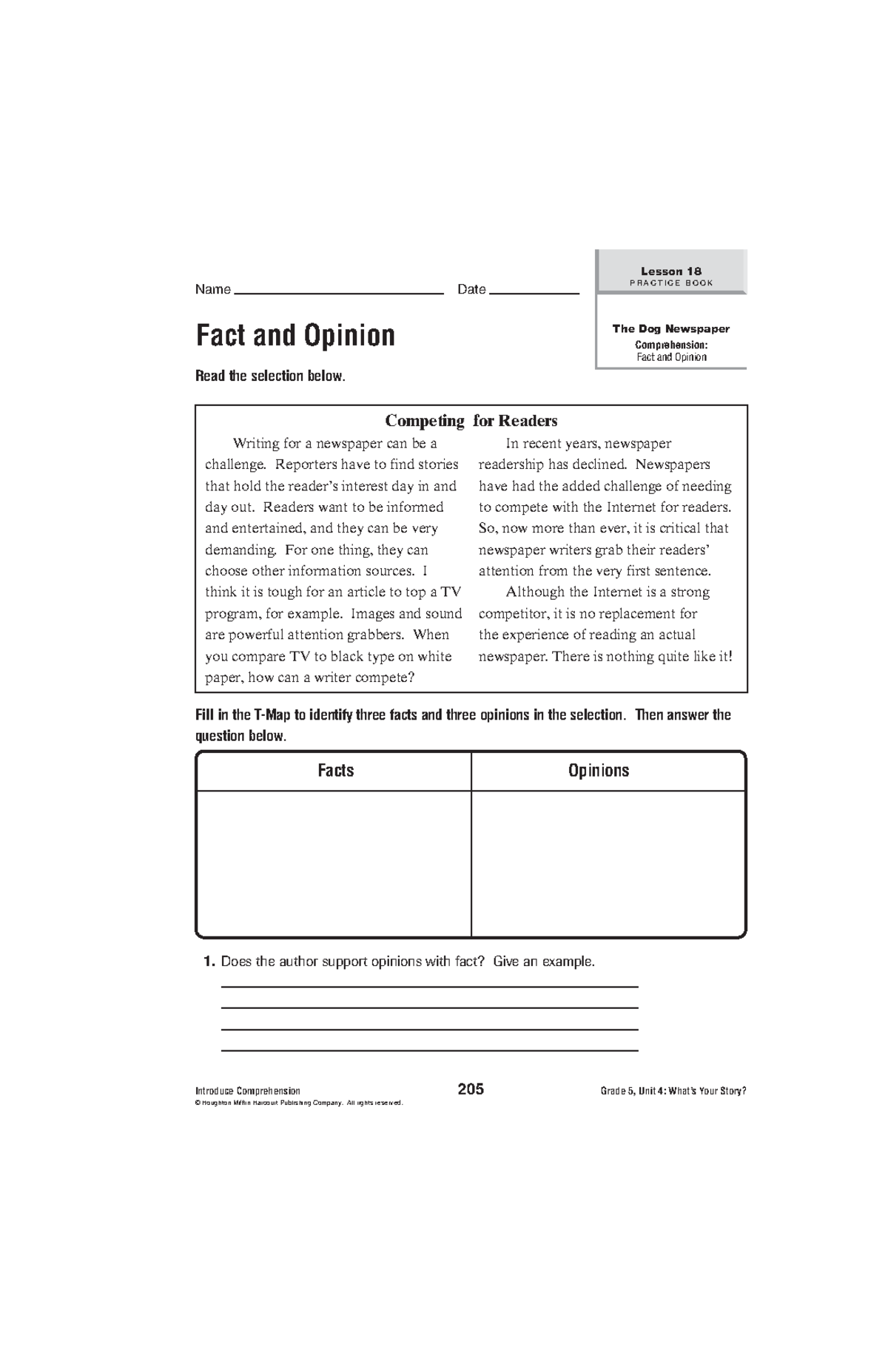 Lesson 18 the dog newspaper - Fact and Opinion ####### Read the ...