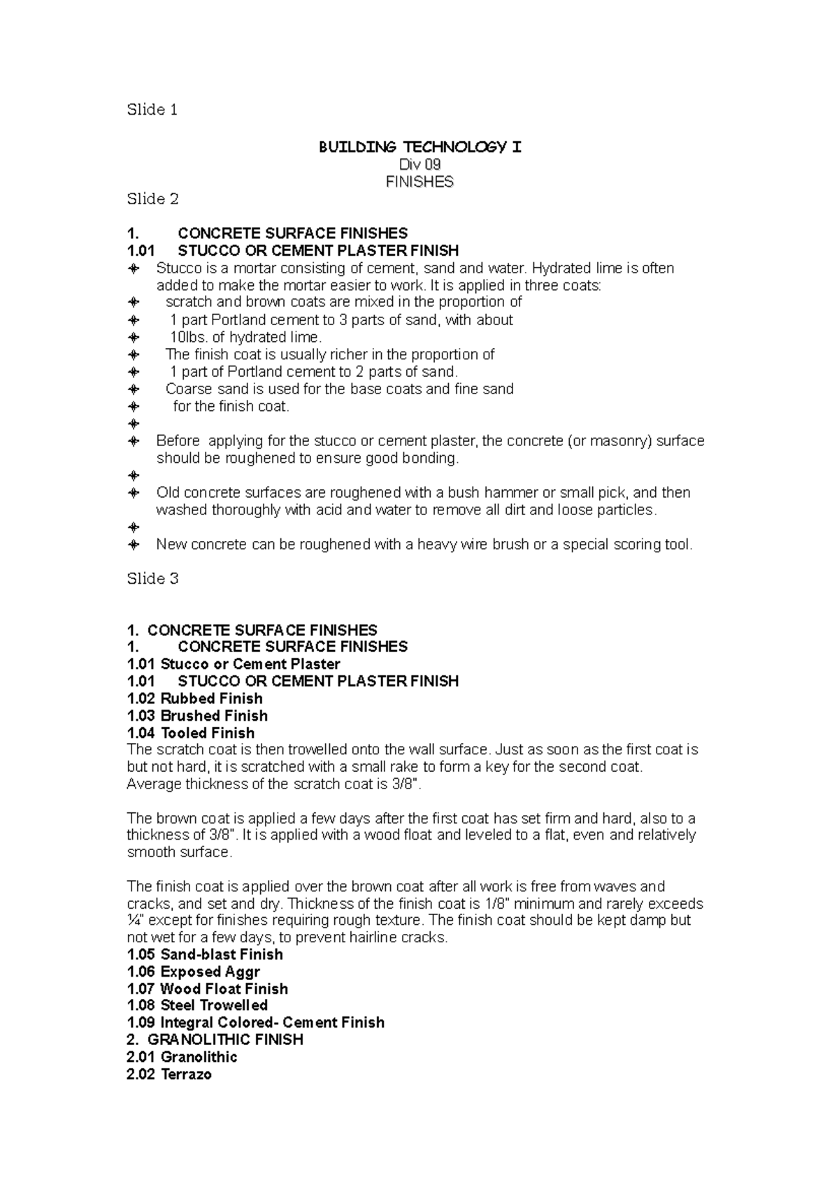 09 Finishes - lecture notes for engineering - Slide 1 BUILDING ...