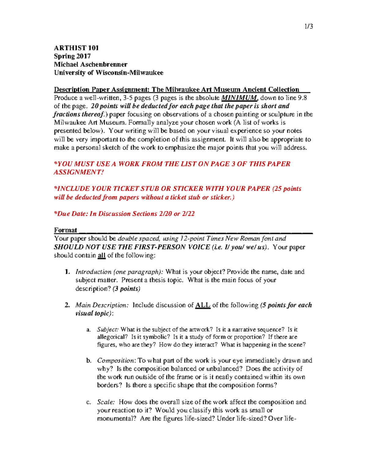 101 Description Museum Paper - ARTHIST 101 Spring 2017 Michael ...