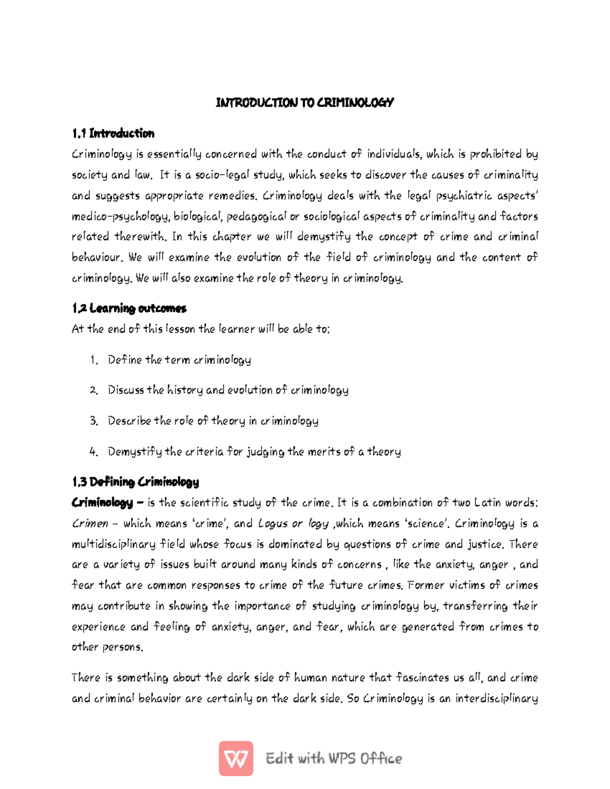 Introduction to criminology - IINNTTRROODDUUCCTTIIOONN TTOO ...