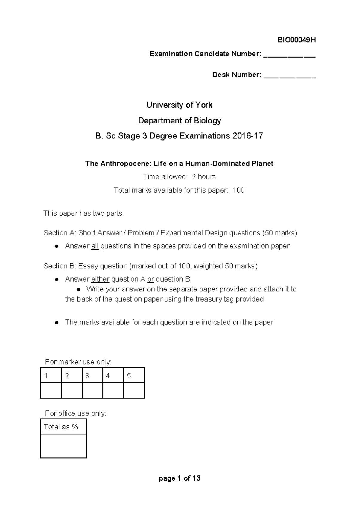 Exam 2017, questions and answers - Examination Candidate Number ...