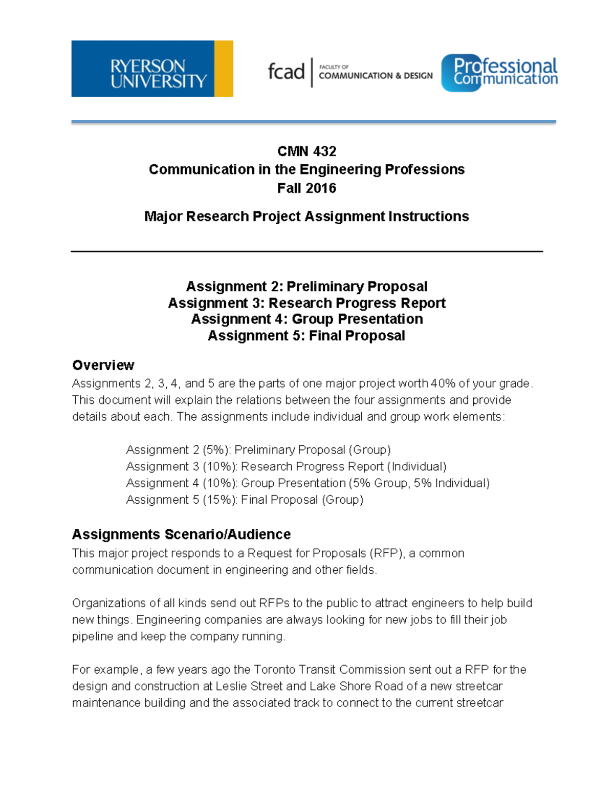 CMN 432 Major Research Project Assignments Fall 2016 - CMN 432 Communication in the Engineering ...