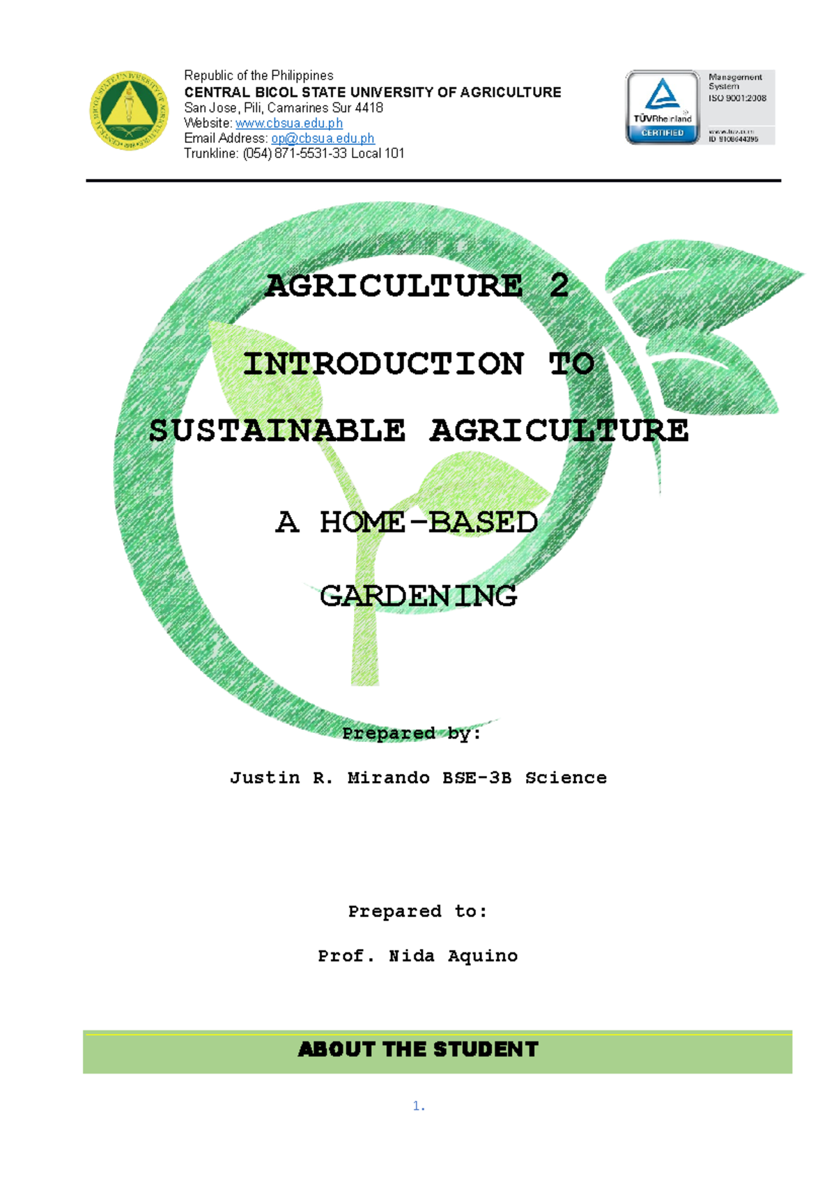 Agriculture 2 - .... - CENTRAL BICOL STATE UNIVERSITY OF AGRICULTURE San Jose, Pili, Camarines ...