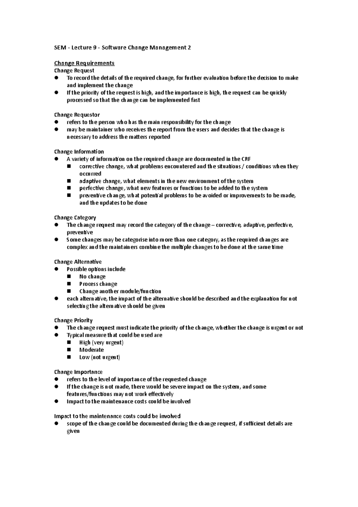 SEM lec 9 Software Change Management 2 - SEM - Lecture 9 - Software ...
