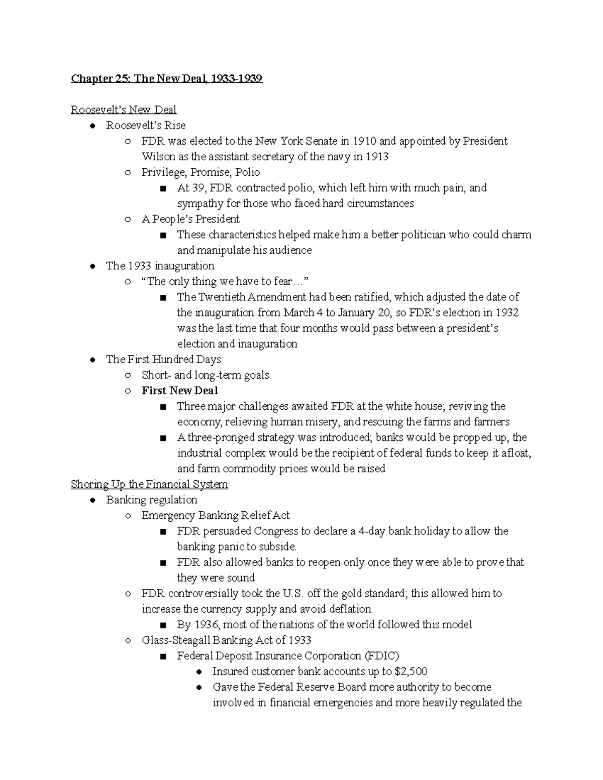 Chapter 25 The New Deal, 1933-1939 - Chapter 25: The New Deal, 1933 ...