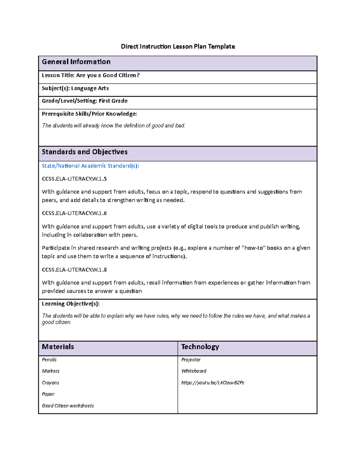 Lsm2 - Lesson plan for the performance assessment - Direct Instruction ...
