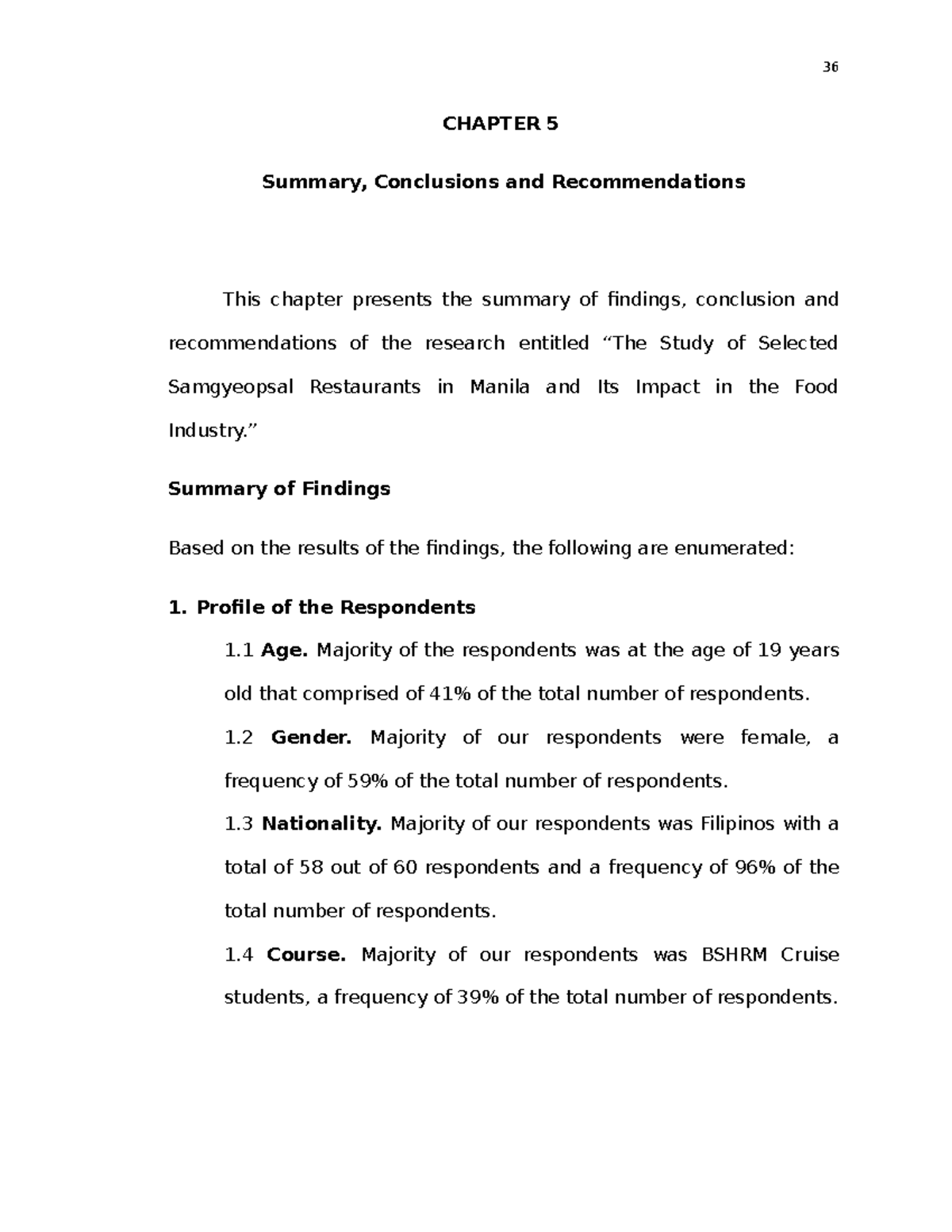 Chapter 5 Final Edited - This was our thesis - CHAPTER 5 Summary ...