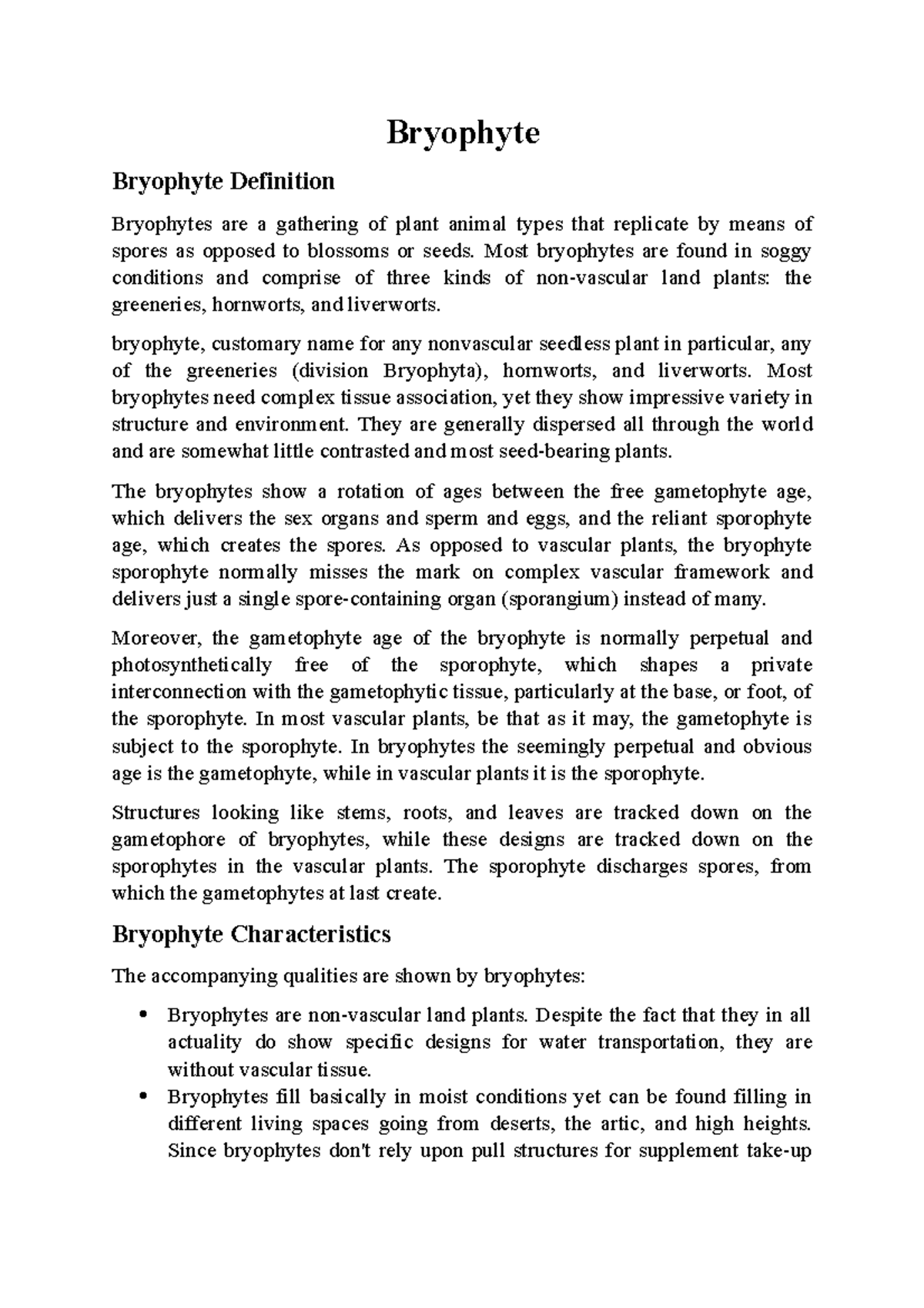 Bryophyte - Bryophyte Bryophyte Definition Bryophytes are a gathering ...