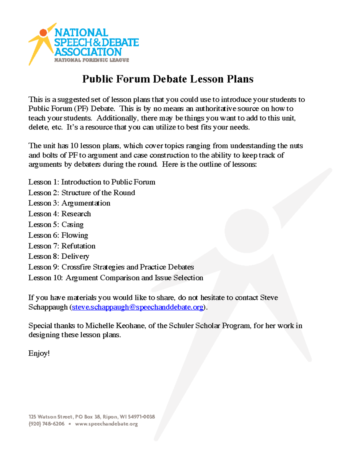 Public Forum Debate Lesson Plans - 125 Watson Street, PO Box 38, Ripon ...