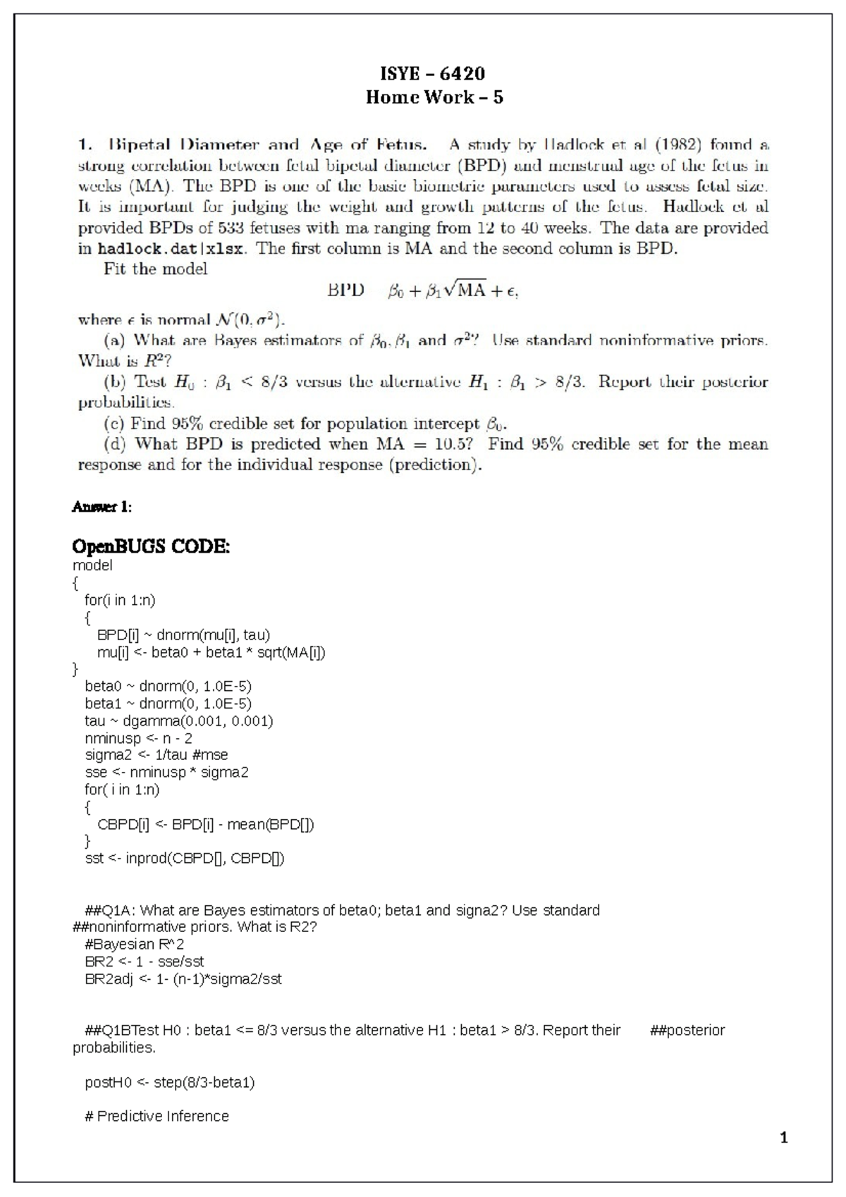 ISYE 6420 HW5 copy - Homework - ISYE – 6420 Home Work – 5 Answer 1 ...