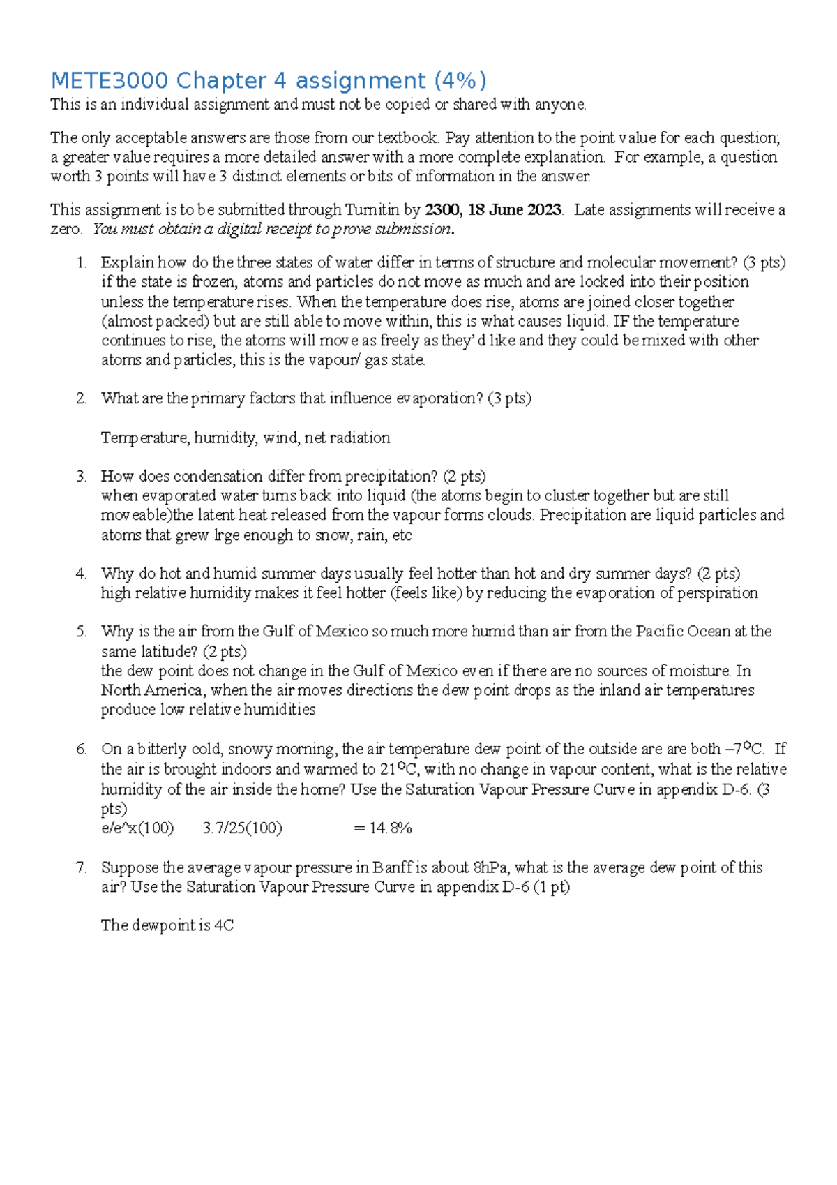Assignment Ch4 - ...... - METE3000 Chapter 4 assignment (4%) This is an individual assignment ...