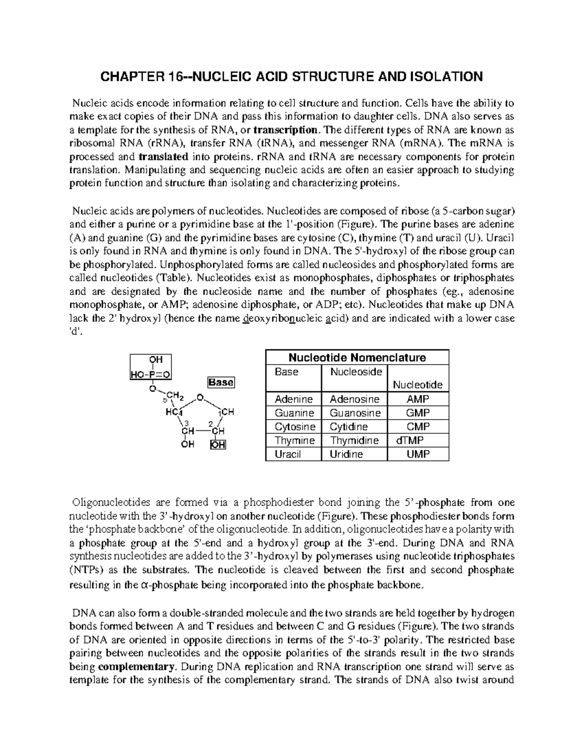 Chapter 16- Nucleic ACID Structure AND Isolation - CHAPTER 16-NUCLEIC ...
