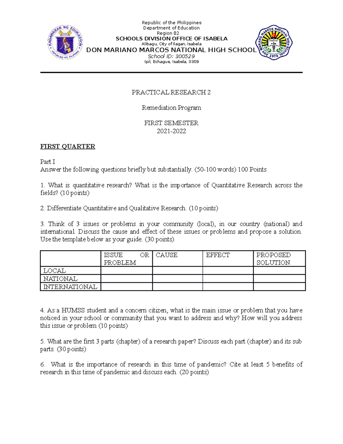 Remedial Program IN Practical Research 2 - Department of Education ...