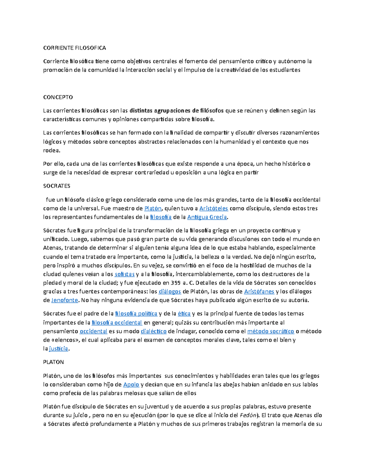 Corriente Filosofica - CORRIENTE FILOSOFICA Corriente filosófica tiene ...